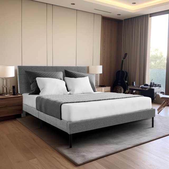 JUSTLET Queen Bed Frame, Upholstered Platform Bed Frame with Headboard ...