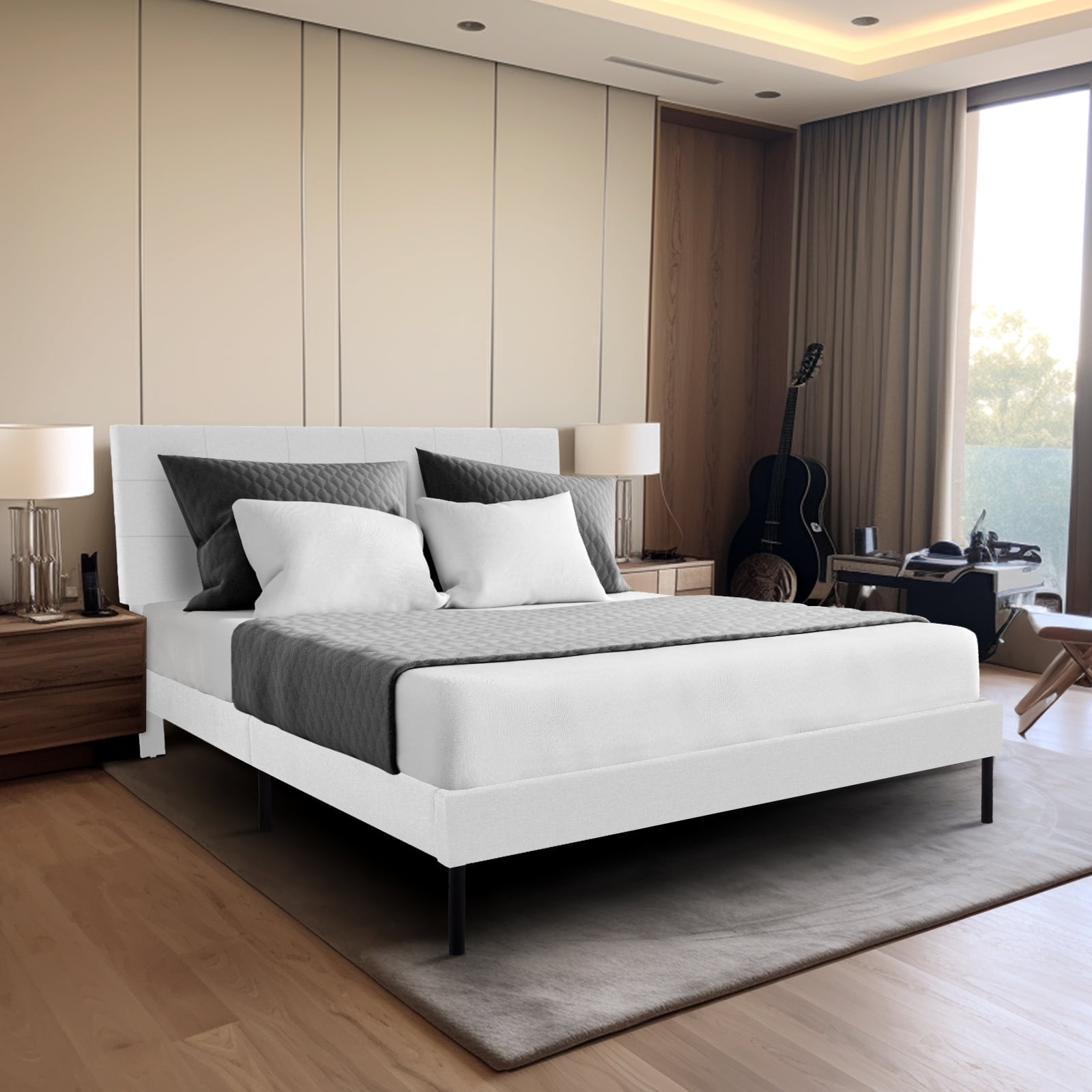 SERWALL Queen Bed Frame, Upholstered Platform Without Box Spring ...