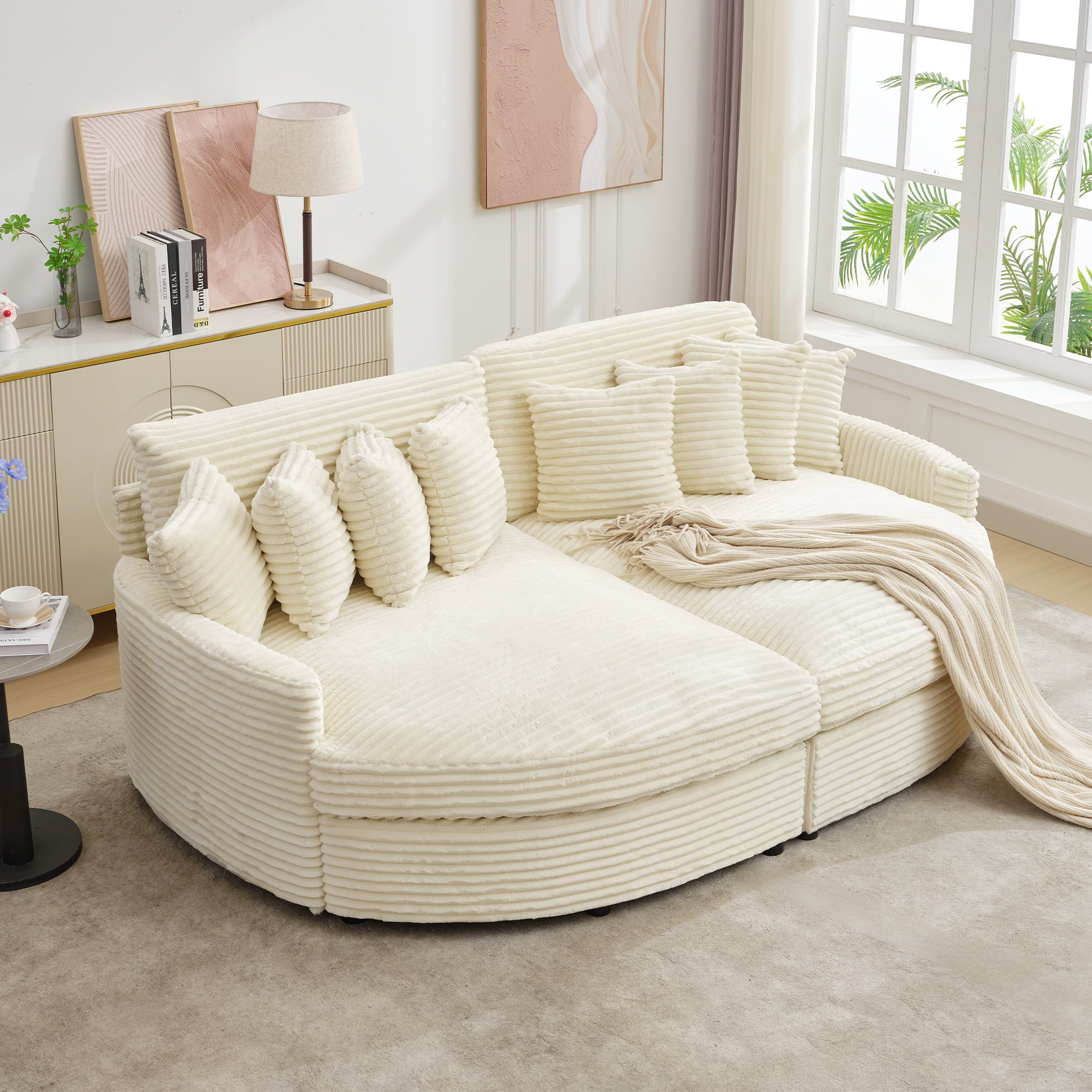 JUSTLET Round Oversized Double Chaise Lounge Sofa, Modular Corduroy ...