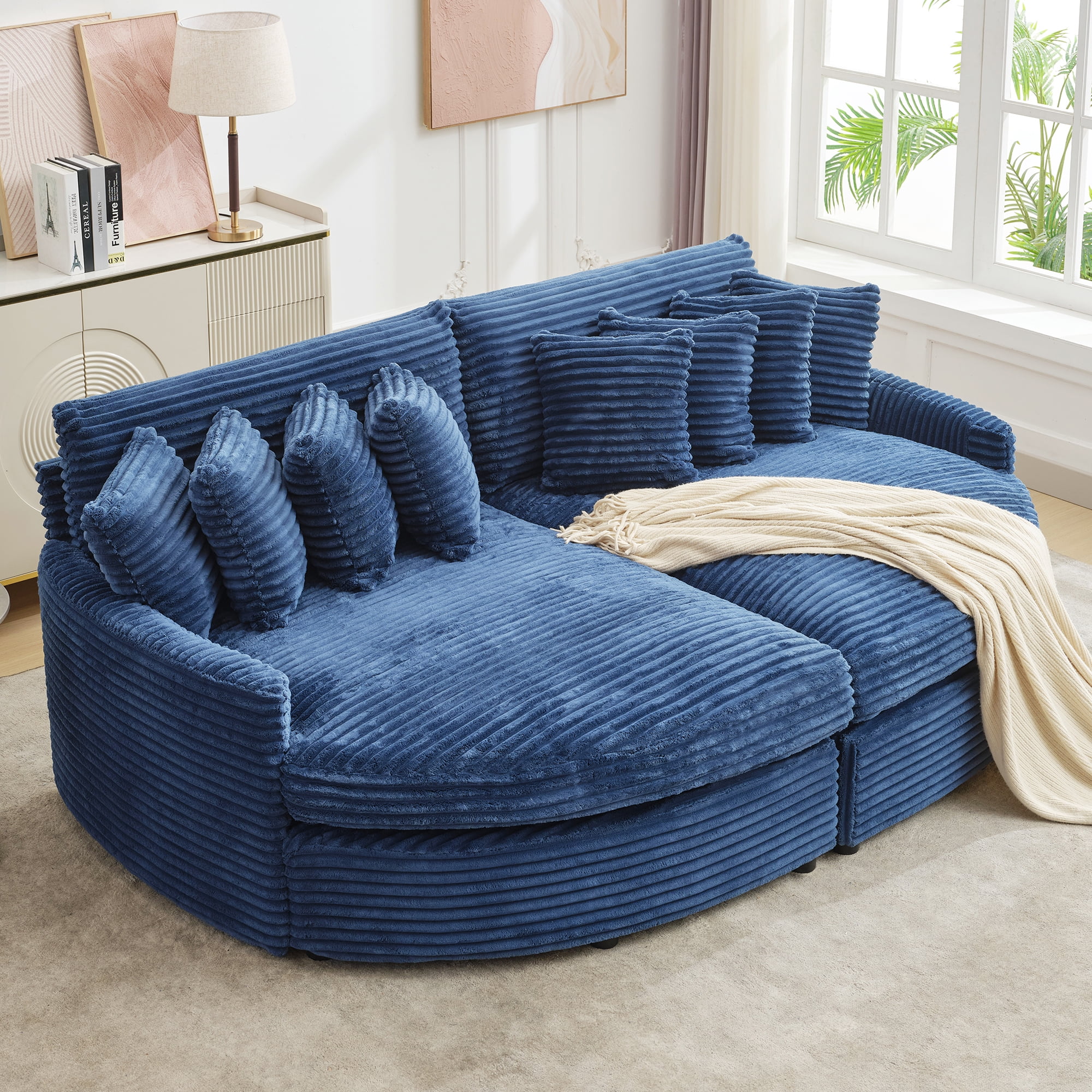 JUSTLET Round Oversized Double Chaise Lounge Sofa, Modular Corduroy ...