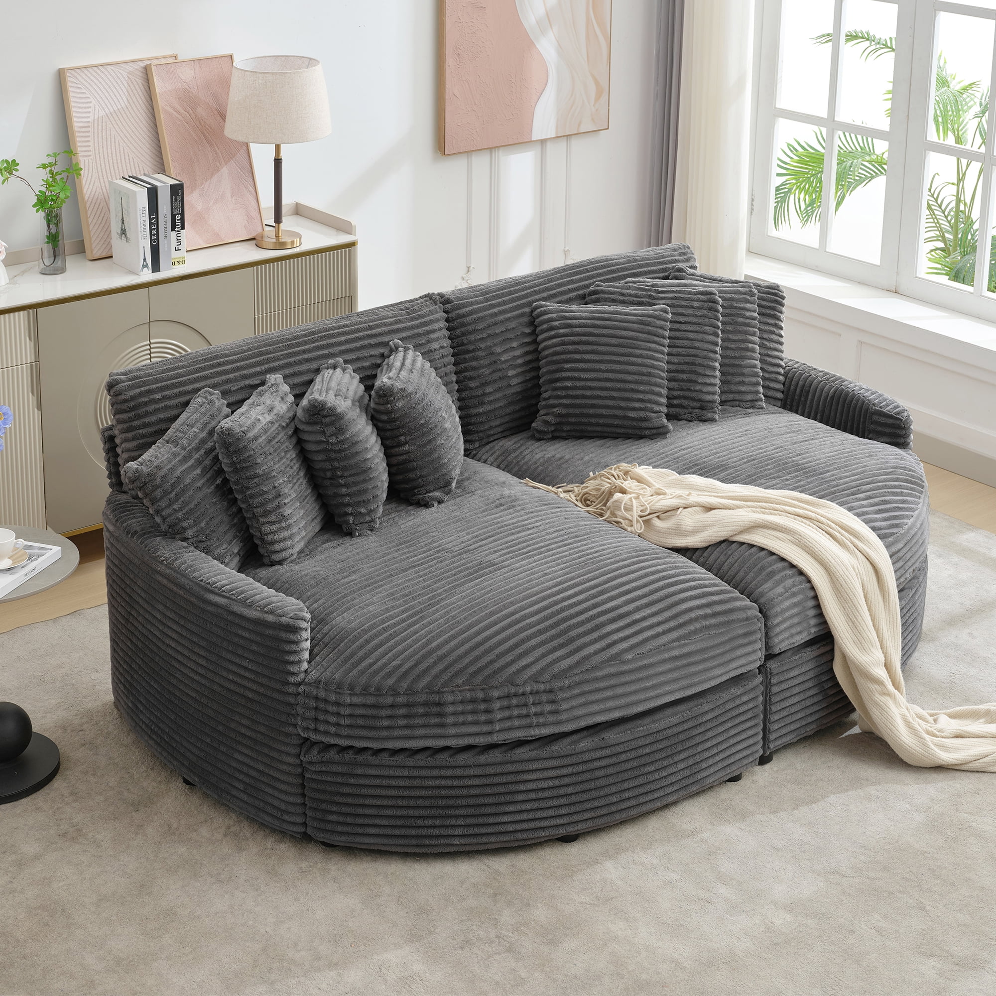 JUSTLET Round Oversized Double Chaise Lounge Sofa, Modular Corduroy ...