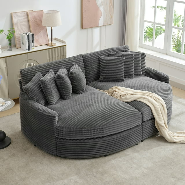 JUSTLET Round Oversized Double Chaise Lounge Sofa, Modular Corduroy ...