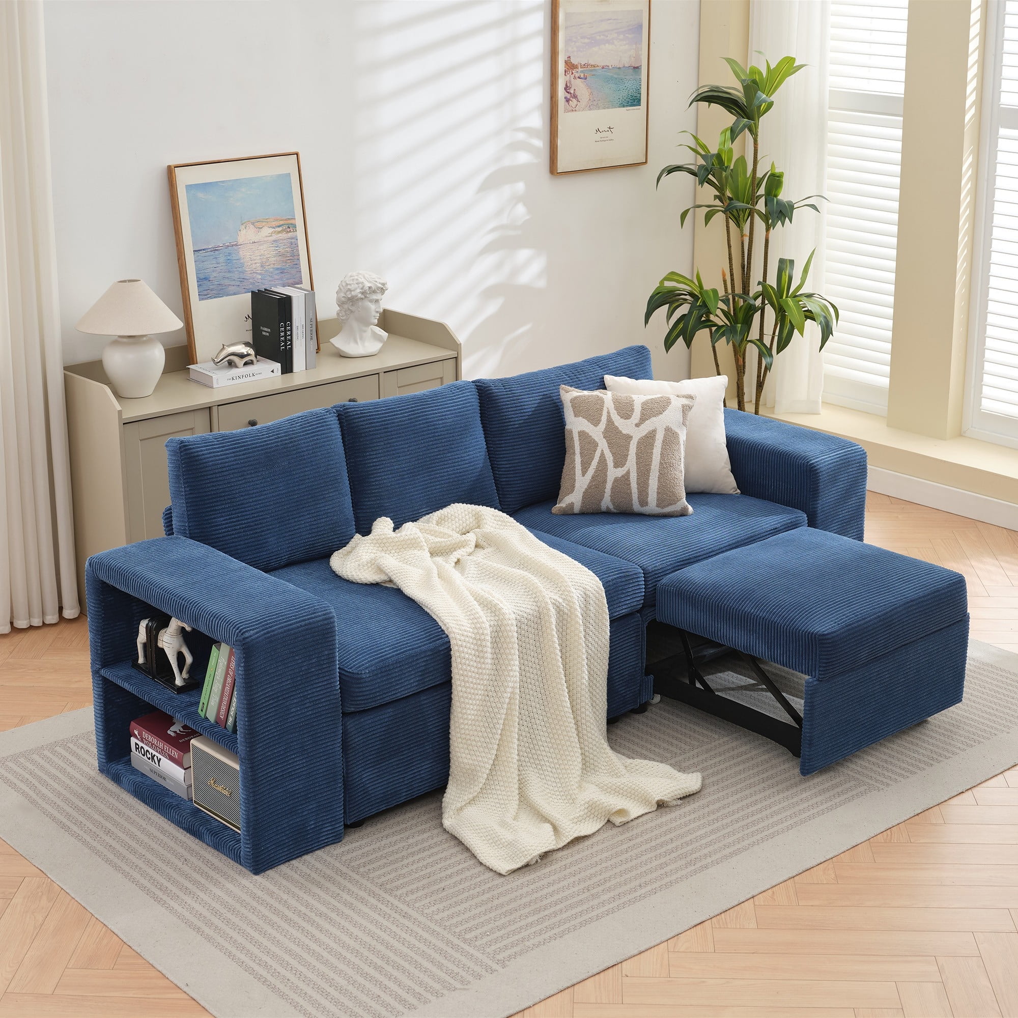 JUSTLET Sectional Sofa, Sectional Sofa Pull Out Couch Bed with 2 Built ...