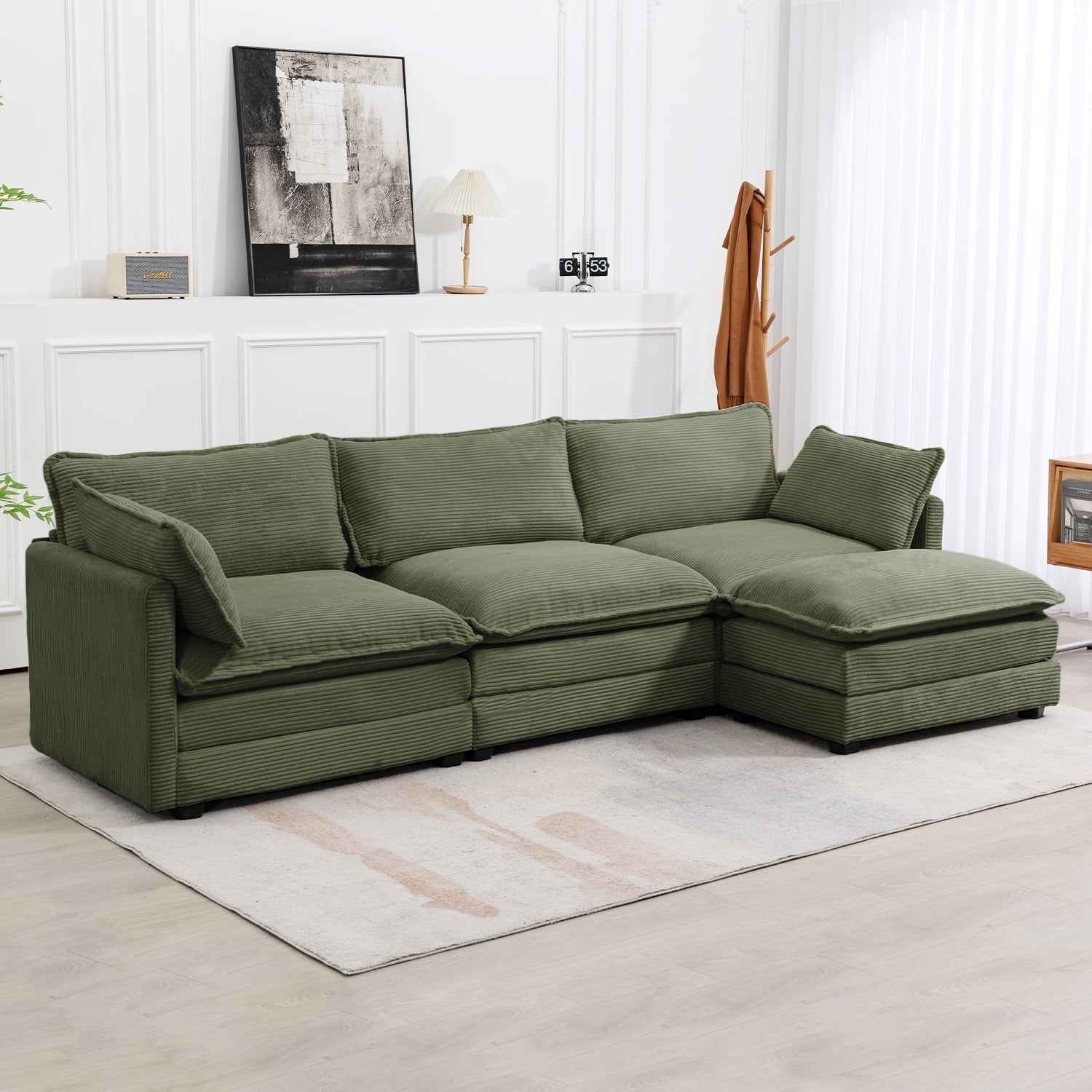 JUSTLET Sectional Sofa with Ottoman, L Shaped Corduroy Cloud Couch with ...