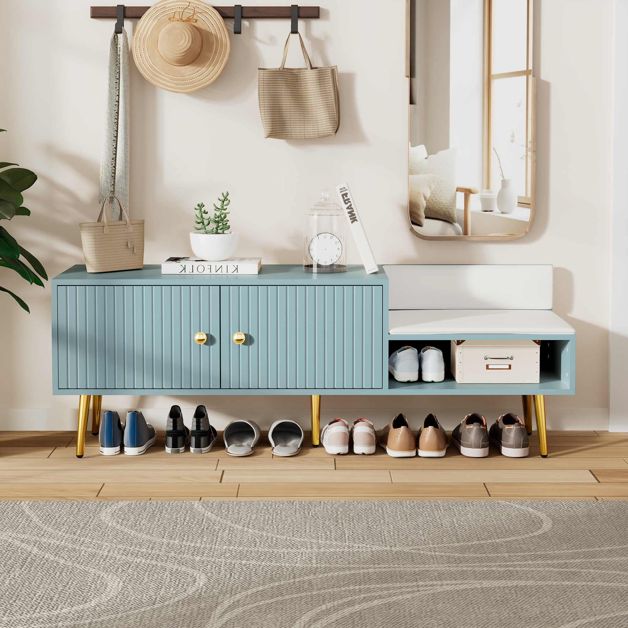 JUSTLET Shoe Storage Bench with Cushion Seat, Modern Shoe Storage Bench ...
