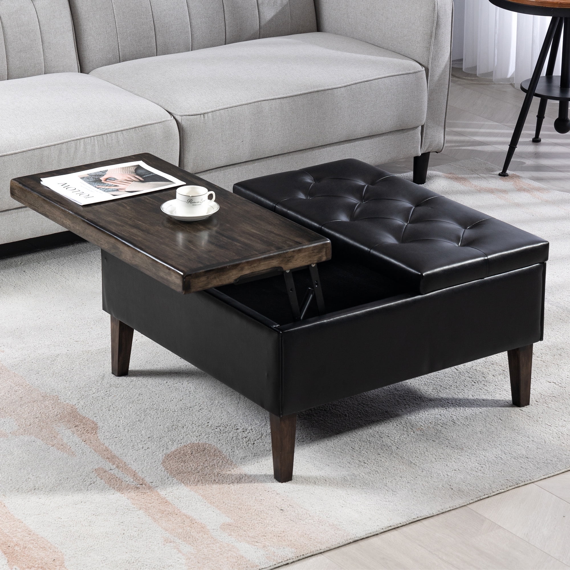 "JUSTLET 31.5"" Large Black Square Storage Ottoman, Lift Top Coffee ...