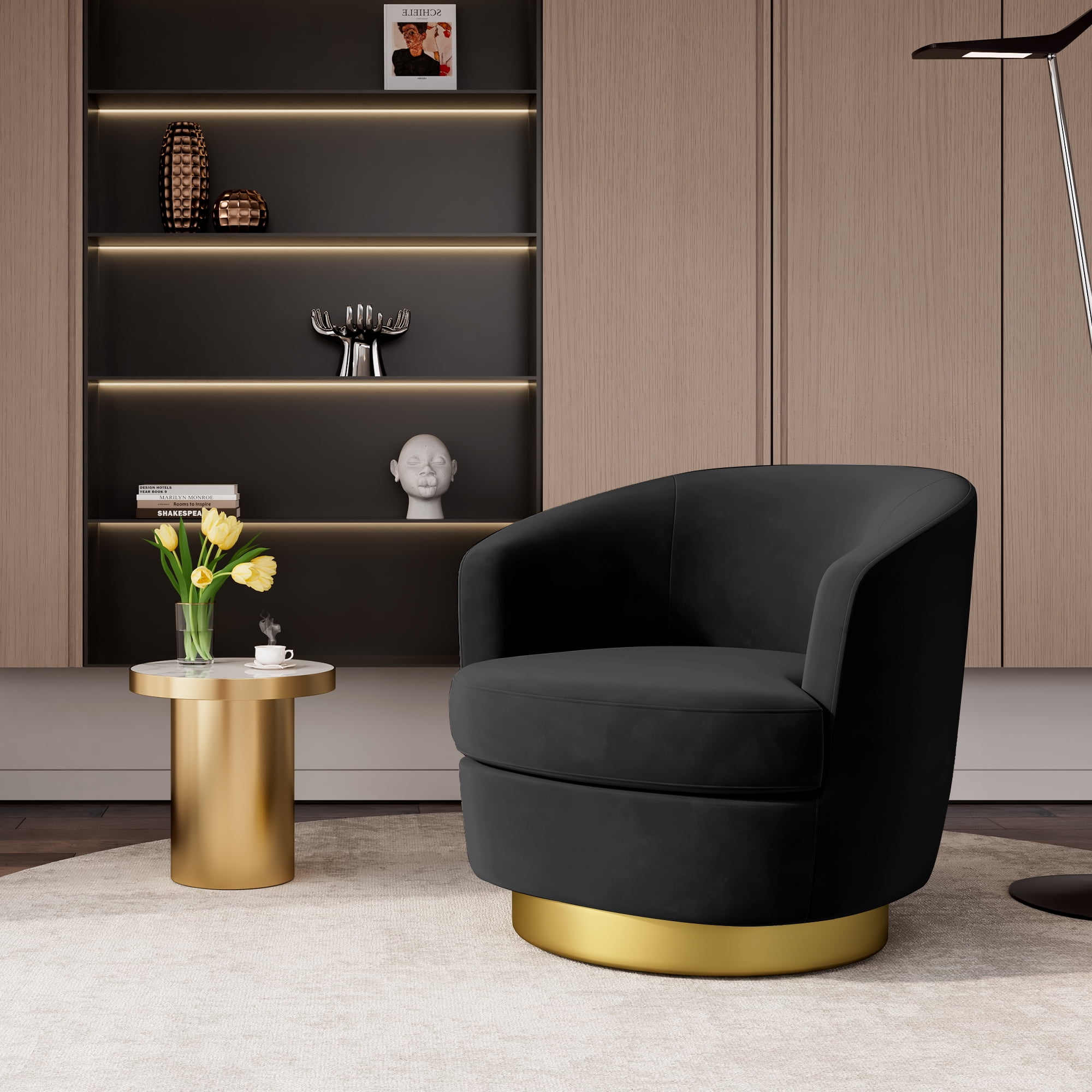 Ouyessir Swivel Barrel Chair,Modern Round Accent Armchairs,Teddy Fabric ...