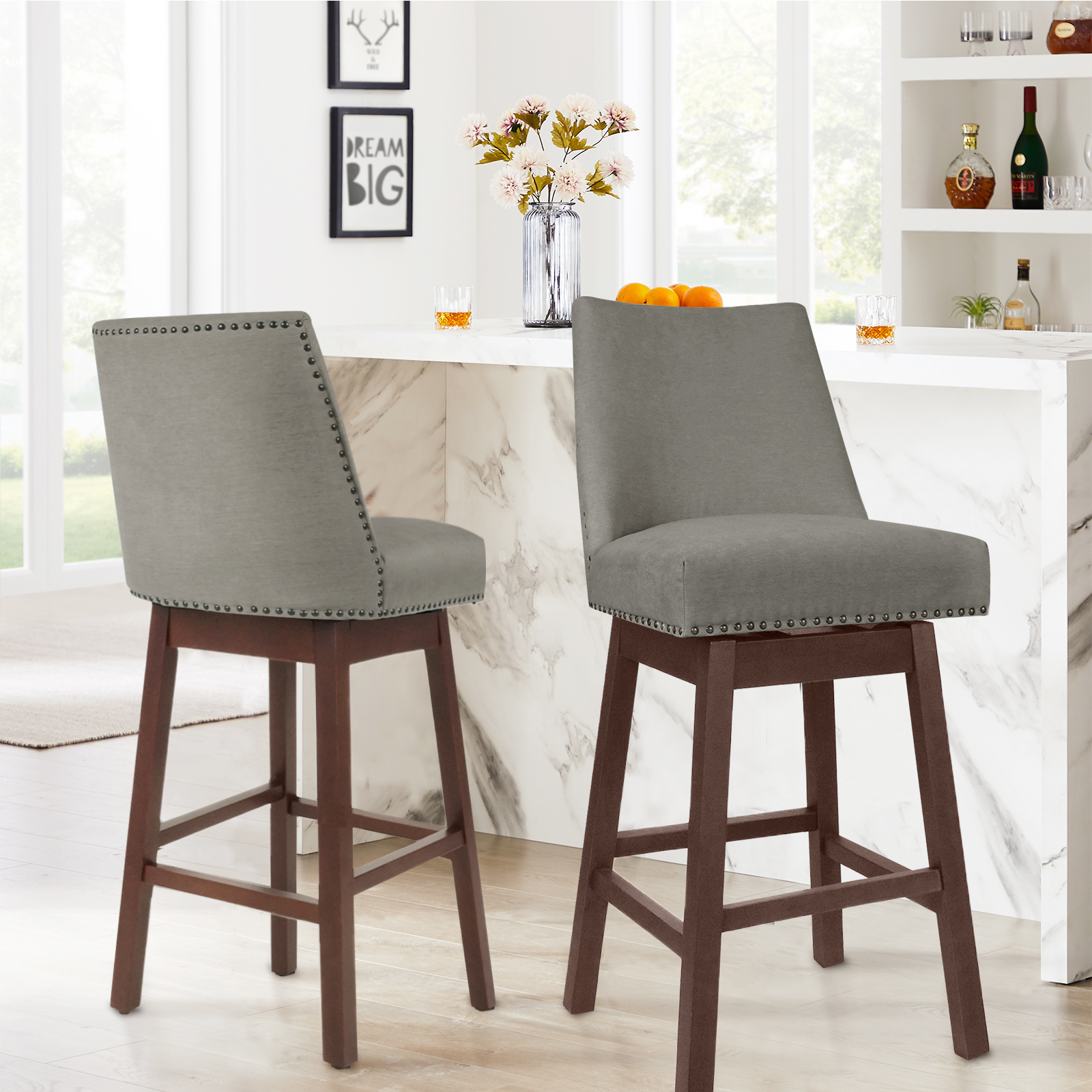 Lexicon Amsonia Wooden Bar Height Stools, Swivel Dining Counter Stools ...