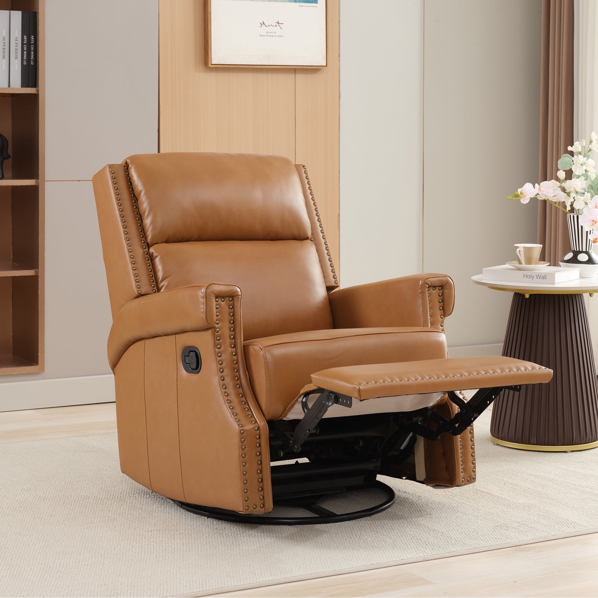 JUSTLET Swivel Rocker Recliner Chair, 360 Degree Swivel Genuine Leather ...