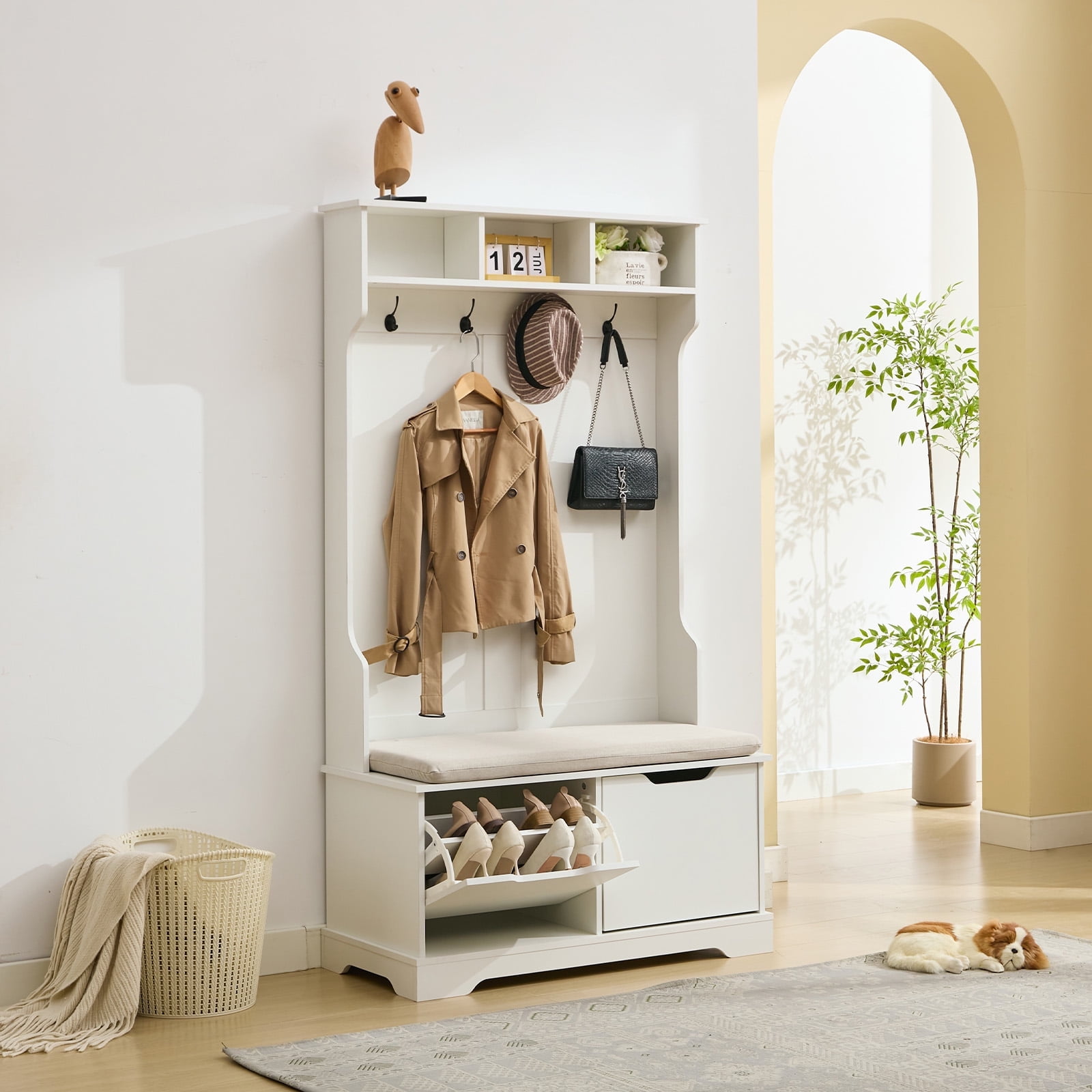 JUSTLET Tall Hall Tree, 39.37" Large Entryway Hall Tree with Storage ...
