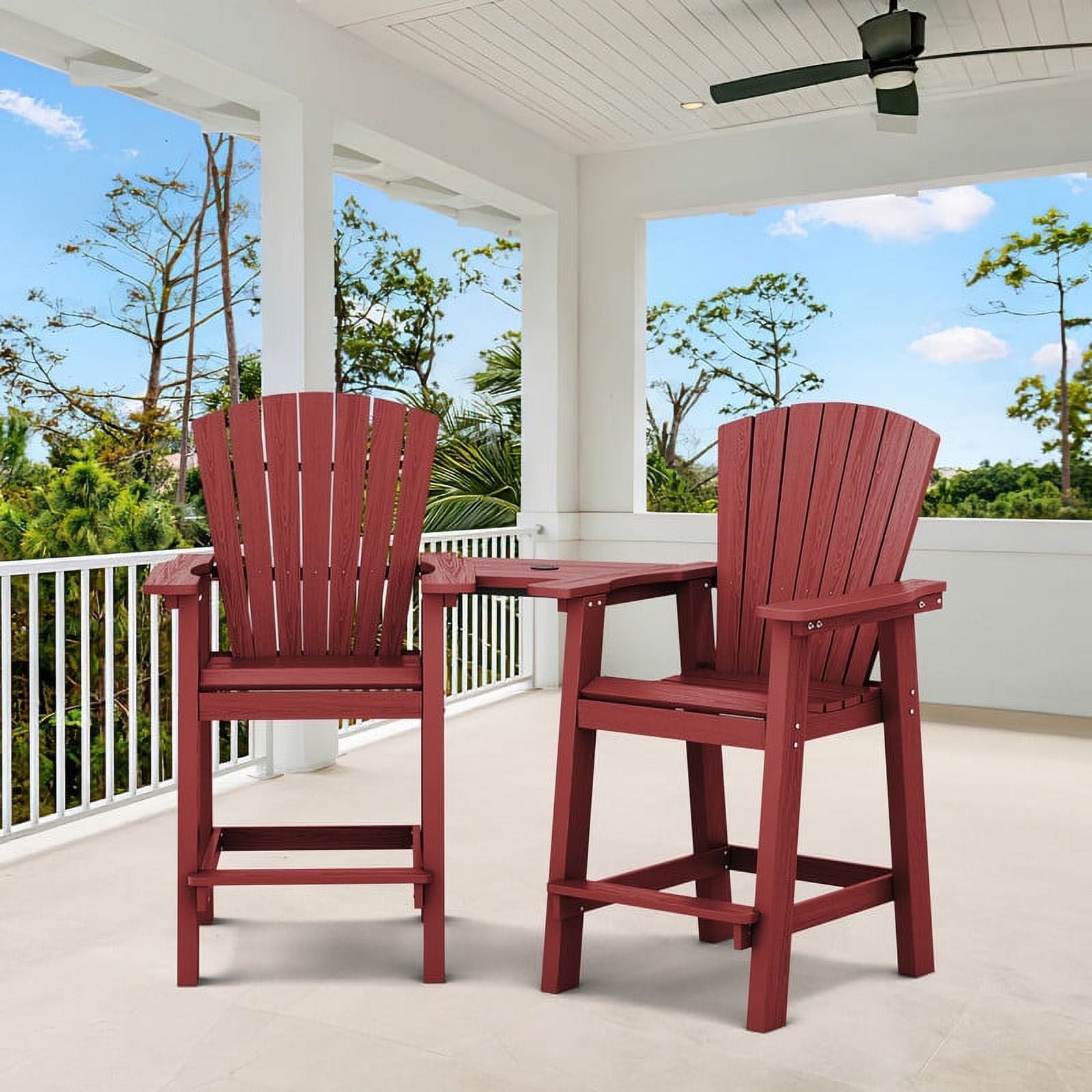 JUSTLET Polywood Adirondack Chair Set of 2 with Barstools and Tray, Red ...