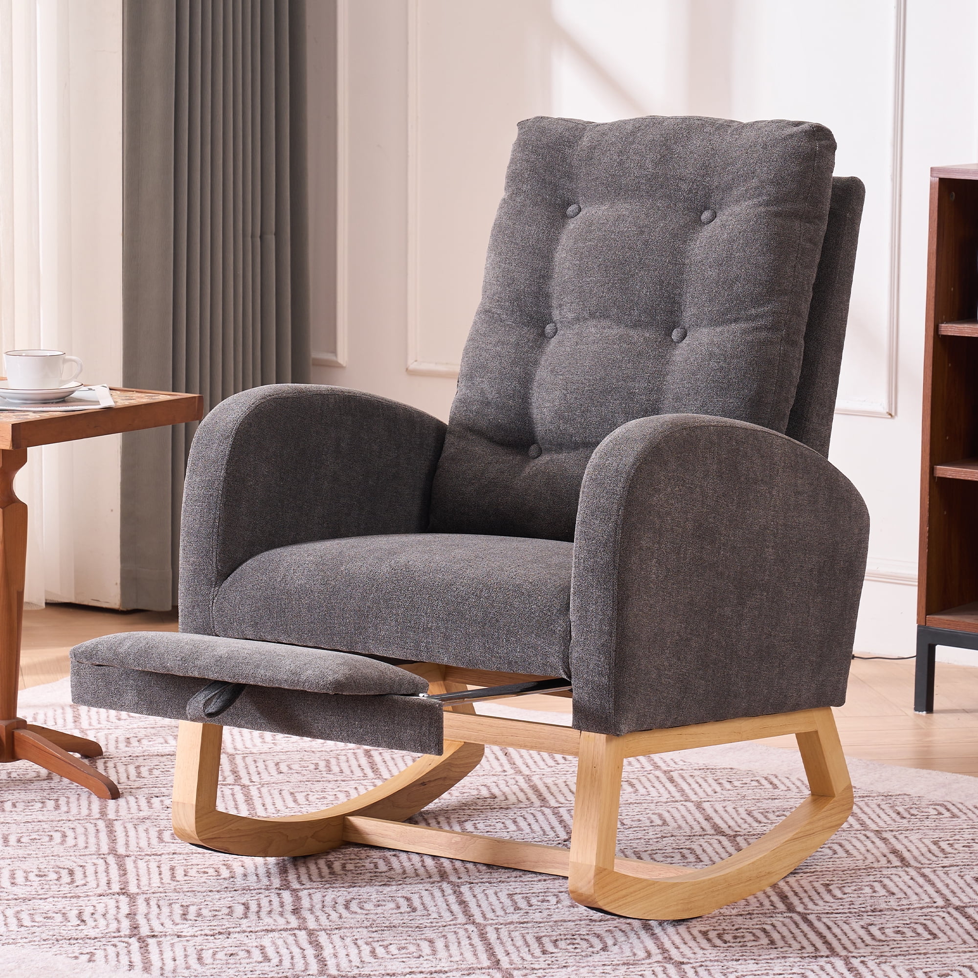 JUSTLET Upholstered Rocking Chair, Modern Armchair with Footrest ...