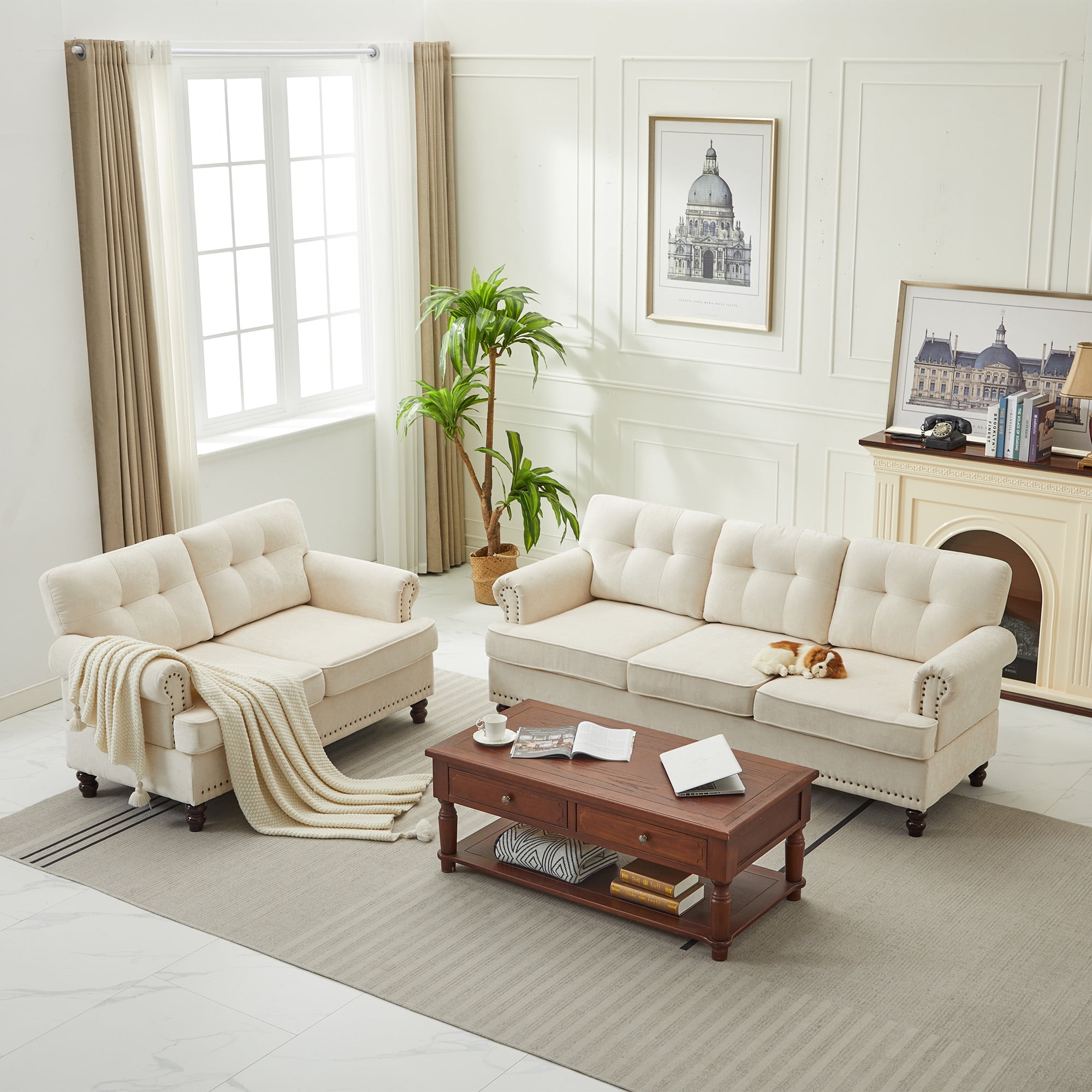 JUSTLET 2-Piece Sofa Couch Set, Upholstered Chenille Sectional Sofa Set ...