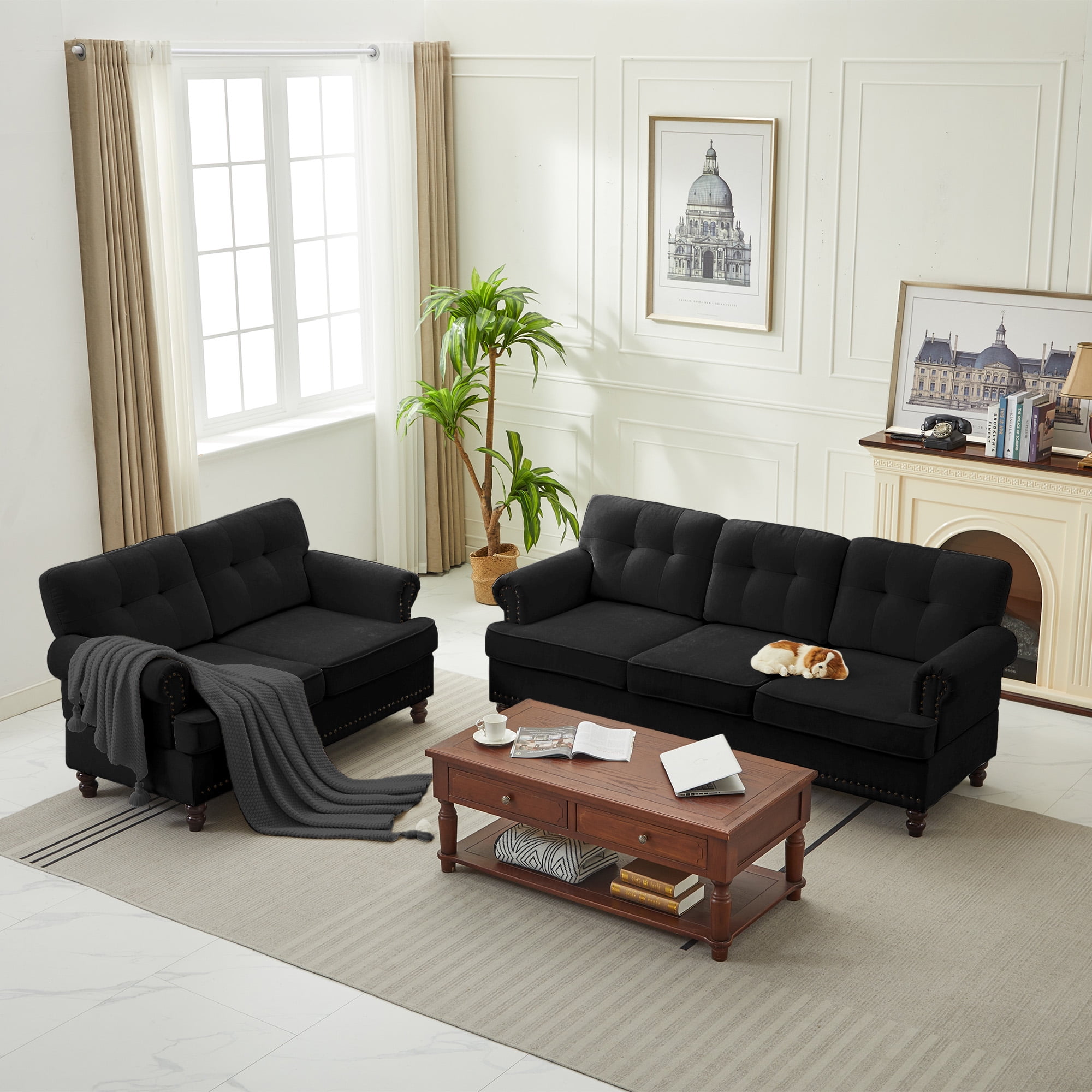 JUSTLET 2-Piece Sofa Couch Set, Upholstered Chenille Sectional Sofa Set ...