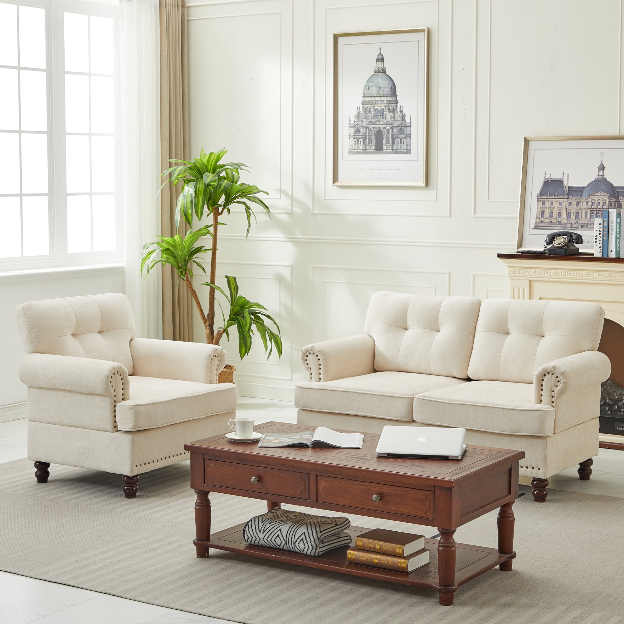 JUSTLET 2-Piece Sofa Couch Set, Chenille Upholstered Sectional Sofa Set ...