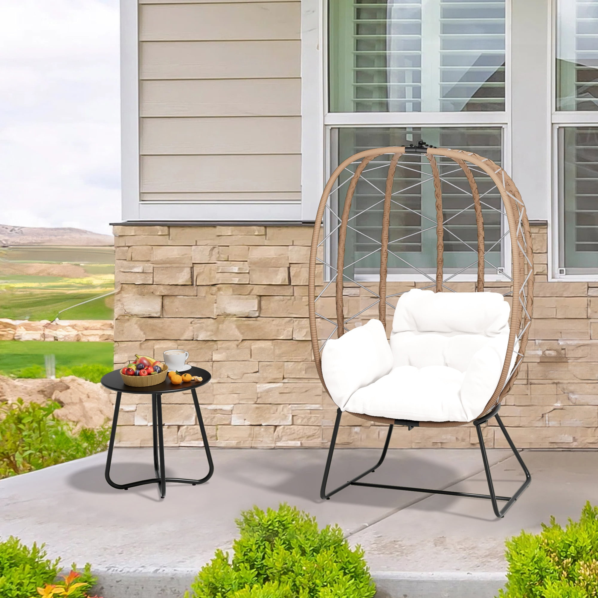 JUSTLET Boho Rattan Woven Egg Chair with Side Table, Indoor/Outdoor ...