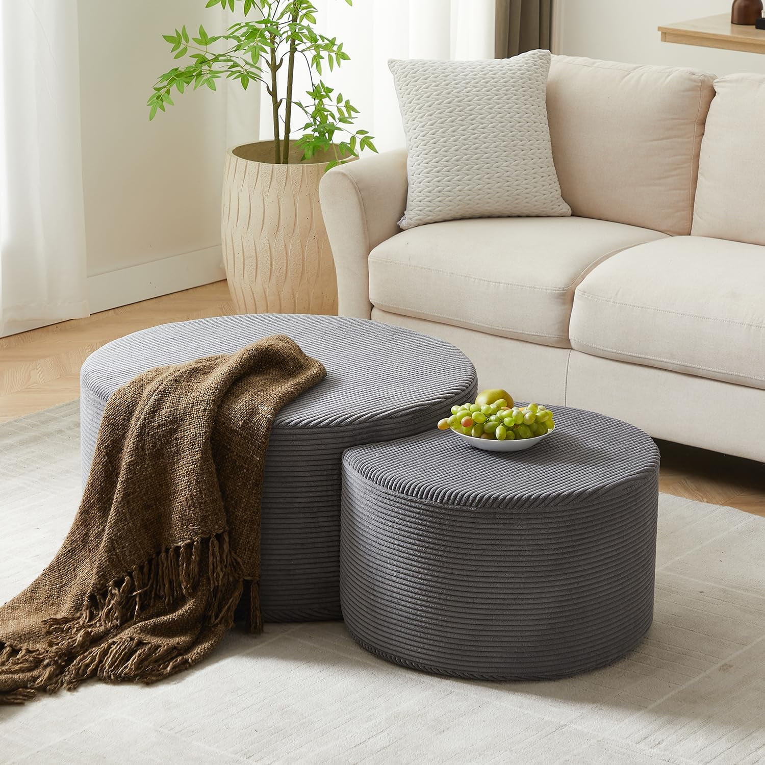 JUSTONE 2-Piece Nesting Round Coffee Table Set,Upholstered Ottoman ...