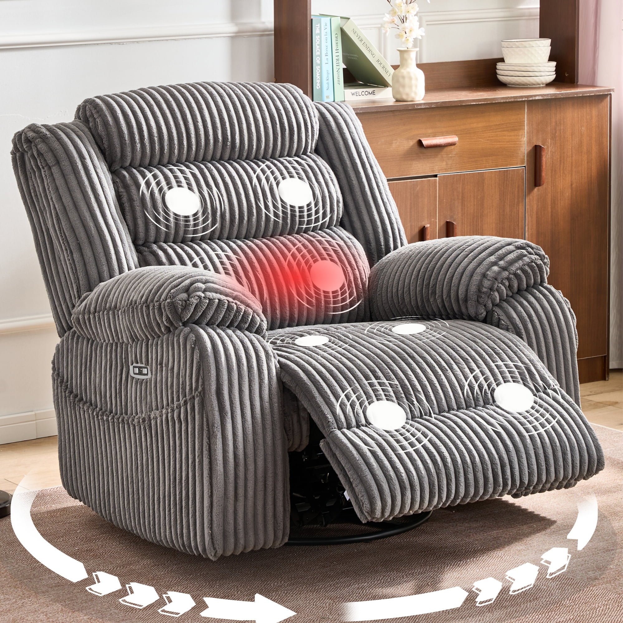 JUUXO Extra Wide Rocking Power Recliner Chair 270° Swivel with Heat ...