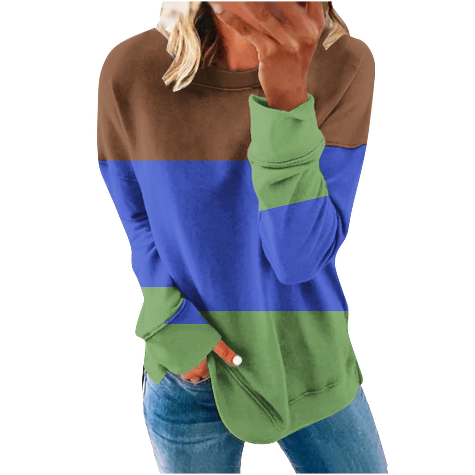 JUUYY Color Block Sweatshirts for Women Trendy Long Sleeve Striped ...