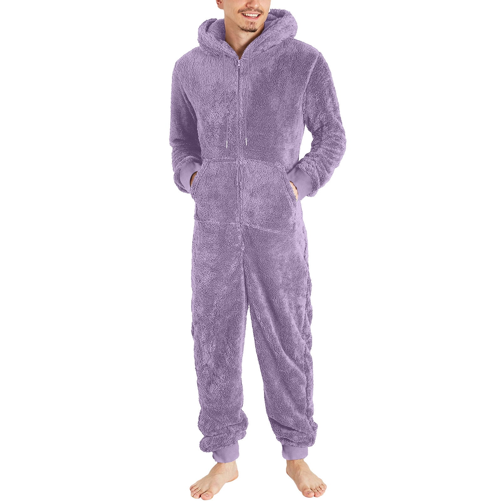 JUUYY Long Sleeve Overalls for Men Thermal Fuzzy Zip Up Hooded Overalls ...