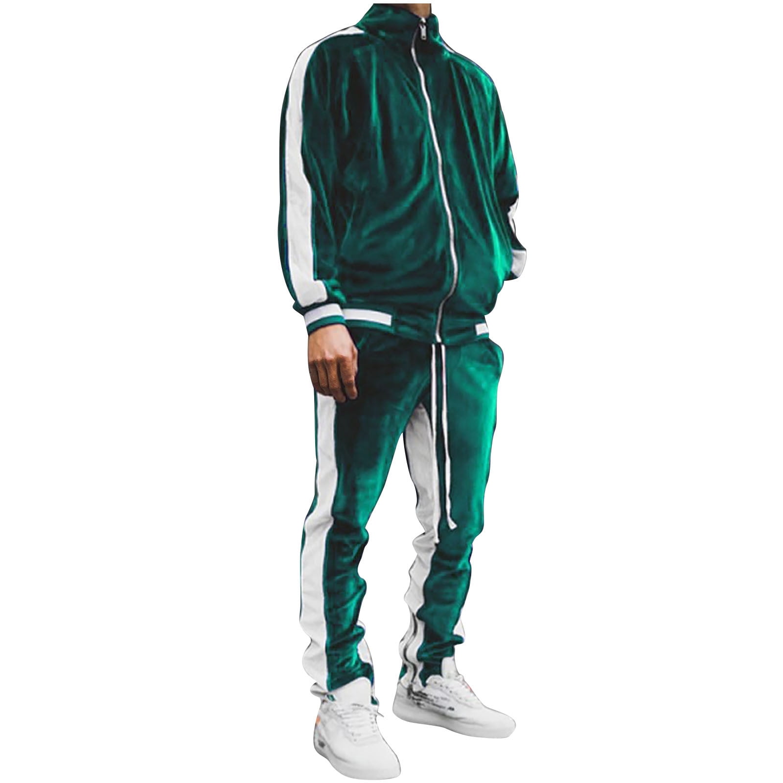 JUUYY Men's 2 Pieces Full Zip Tracksuits Golden Velvet Sport Suits ...
