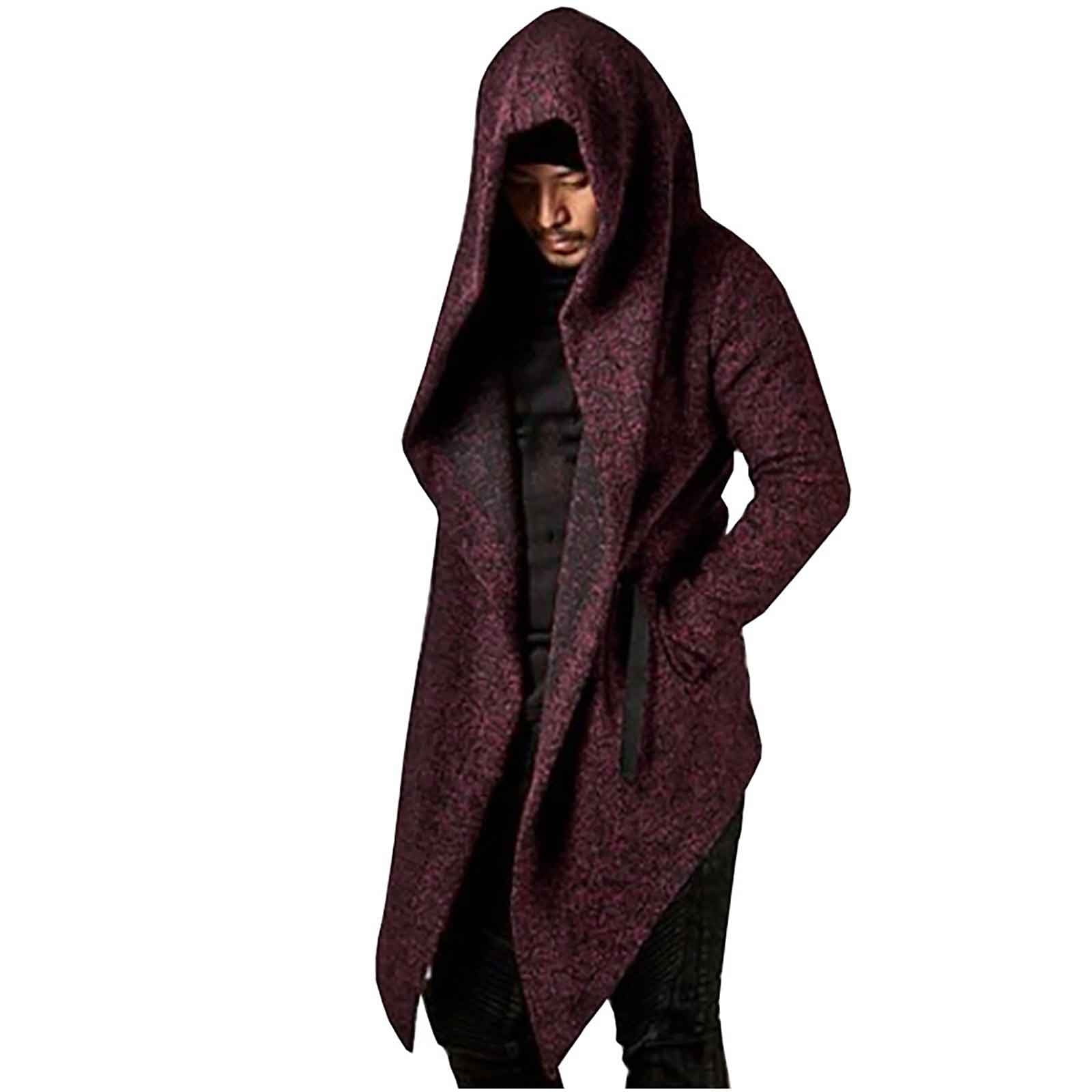 JUUYY Men's Casual Long Hooded Cardigan Cape Cloak Long Sleeve Draped ...
