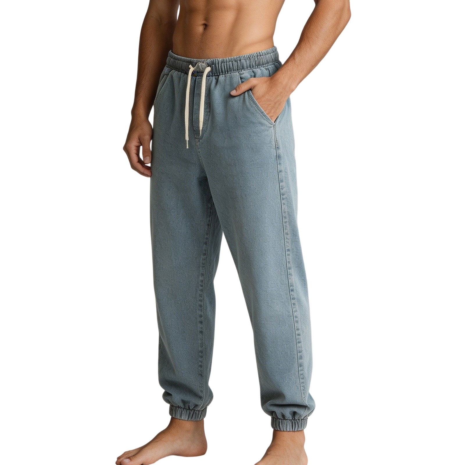 JUUYY Men's Denim Joggers Pants Casual Elastic Waist Drawstring Ankle ...