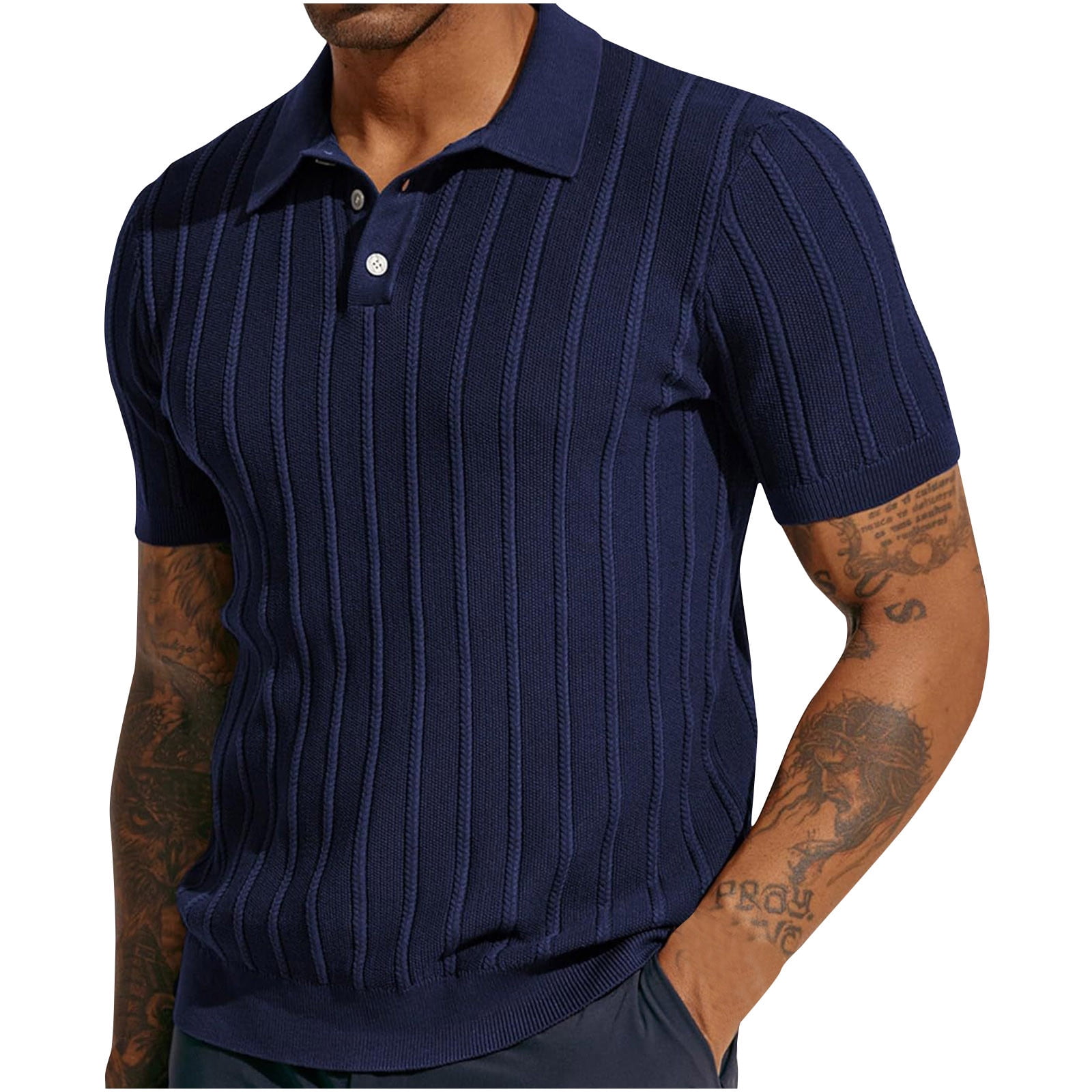 JUUYY Men's Fashion Knit Solid Color Polo Shirts Lightweight Short ...