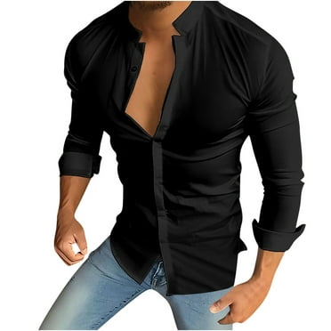 BUYJYA Men's Muscle Dress Shirts Casual Button Down Long Sleeve Elasticity Athletic Fit Wrinkle ...