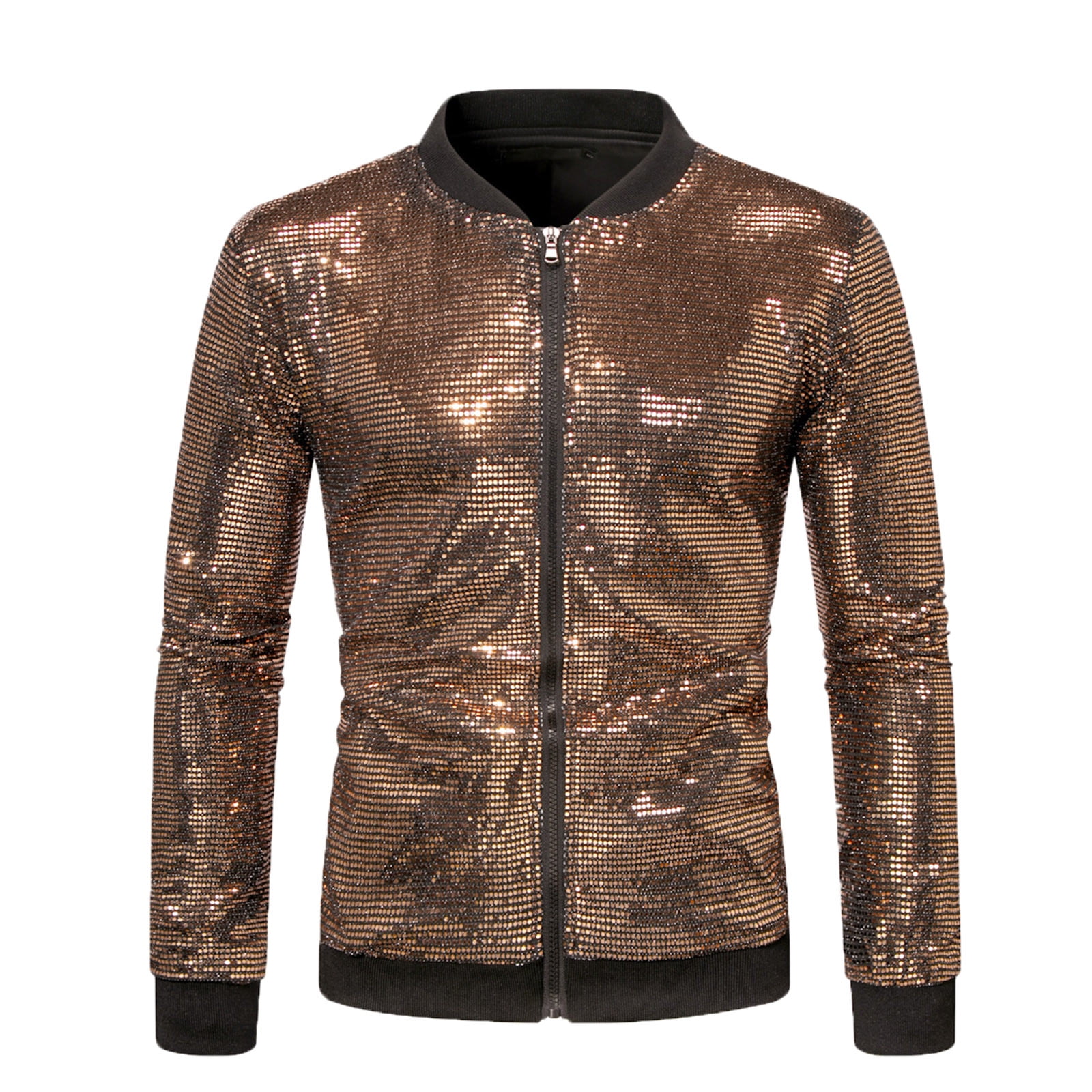JUUYY Men's Fashion Sequin Bomber Jacket Zip Up Shiny Lightweight Party ...