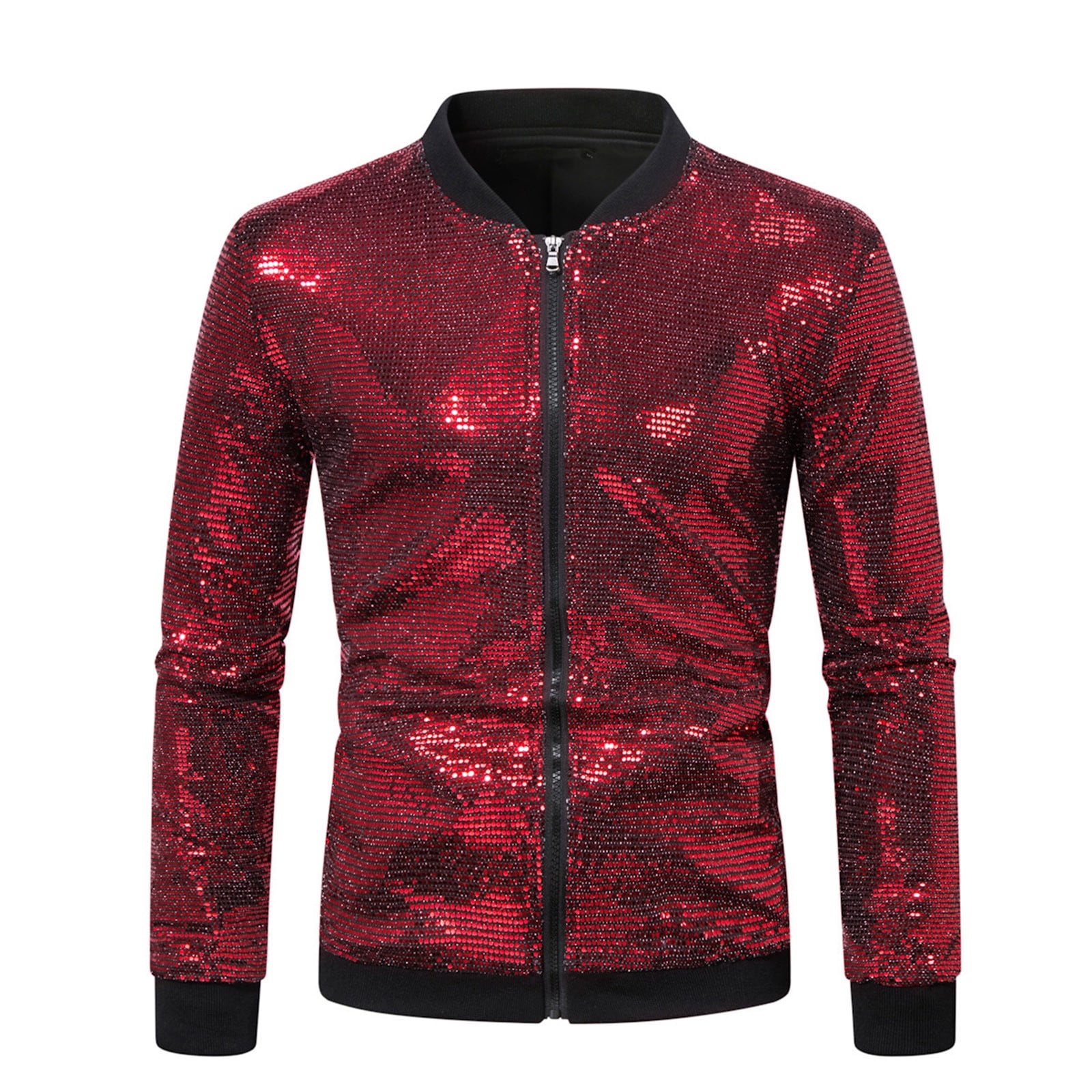 JUUYY Men's Fashion Sequin Bomber Jacket Zip Up Shiny Lightweight Party ...