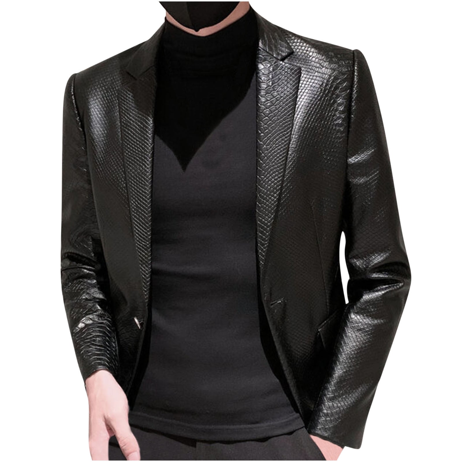 JUUYY Men's Faux Leather Suit Jacket Pattern Blazer Casual Plus Size ...