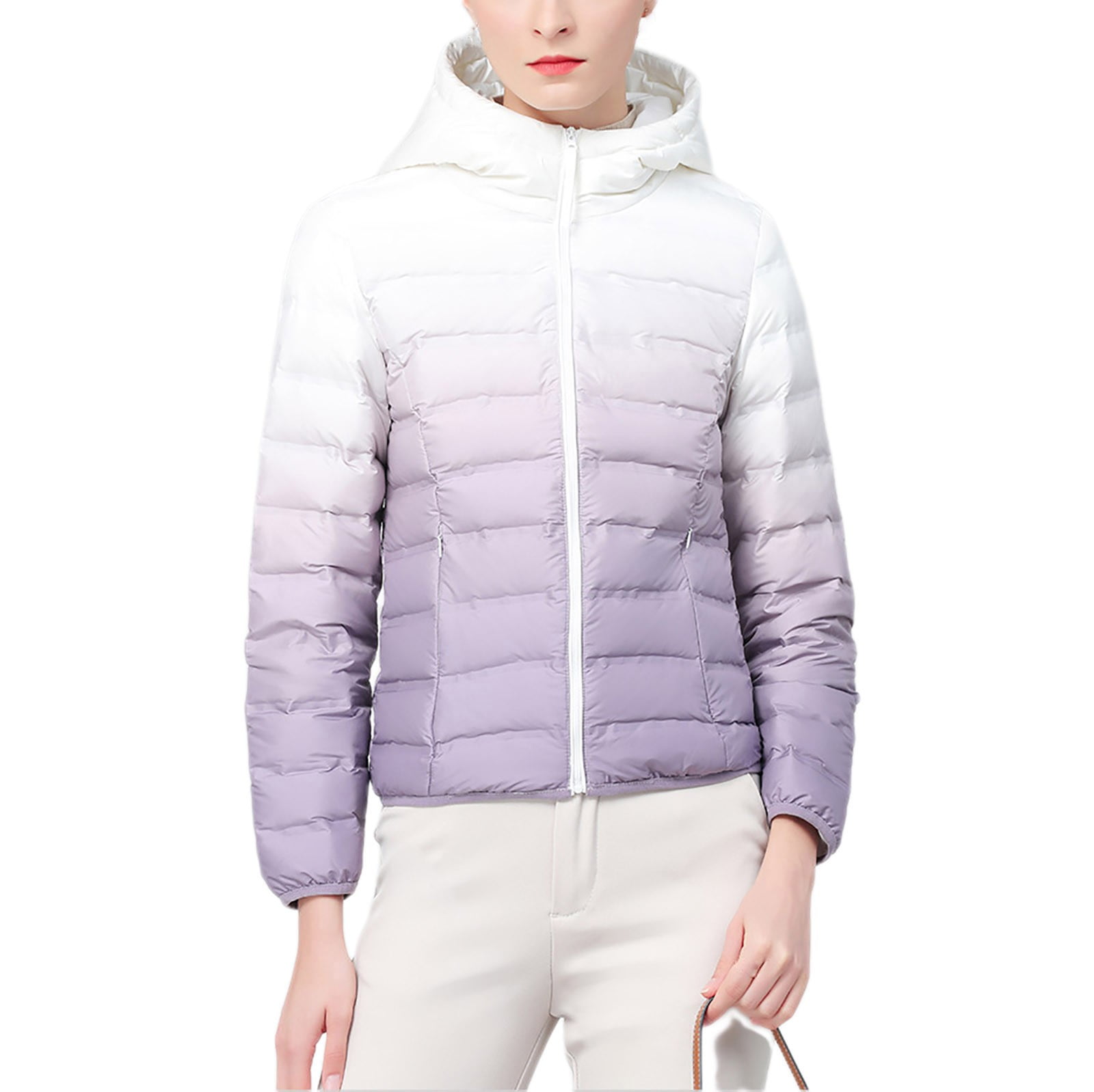 JUUYY Men's Gradient Winter Quilted Puffer Jackets with Hood ...