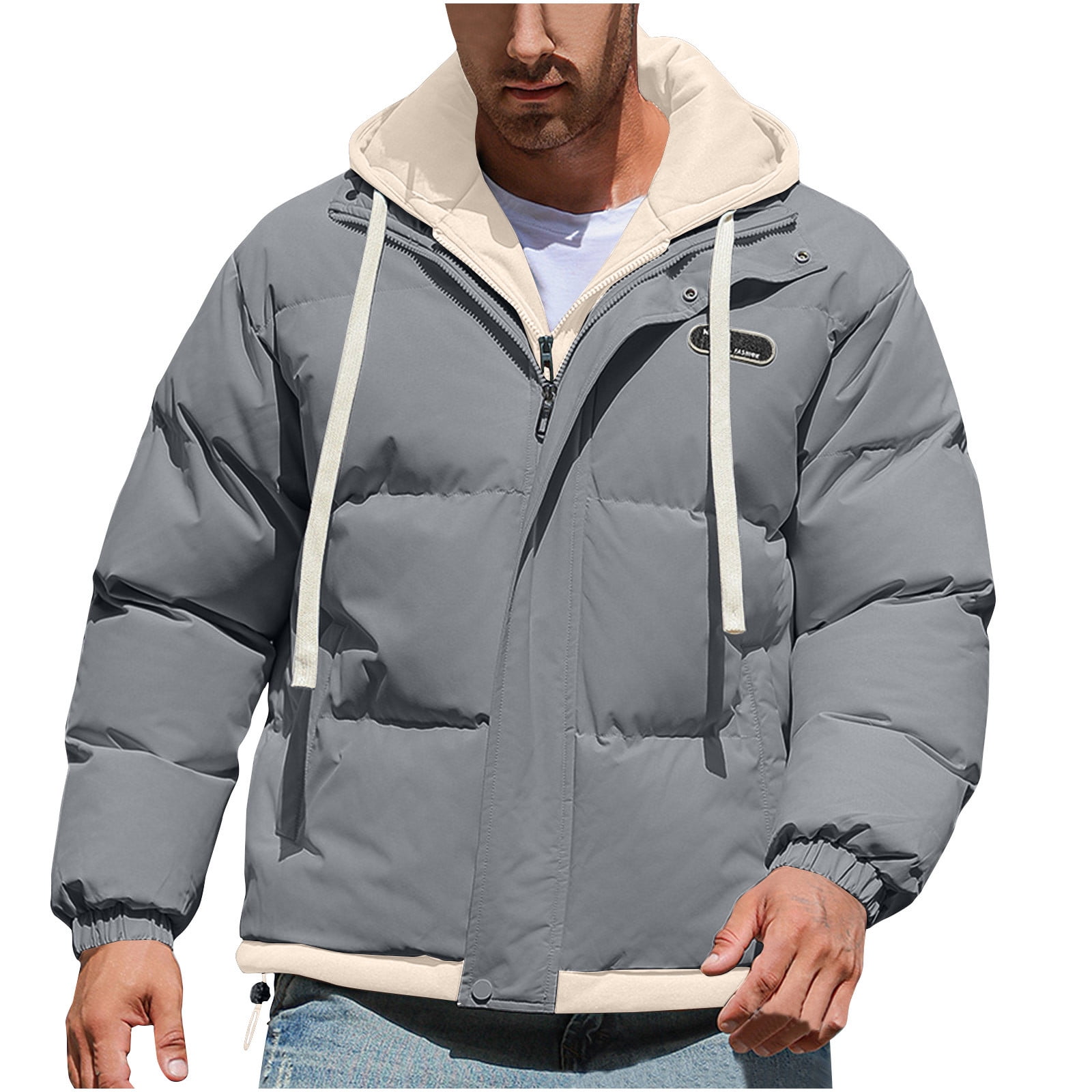JUUYY Men's Hooded Cotton Coat Winter Jacket with Unique Fake Two-piece ...