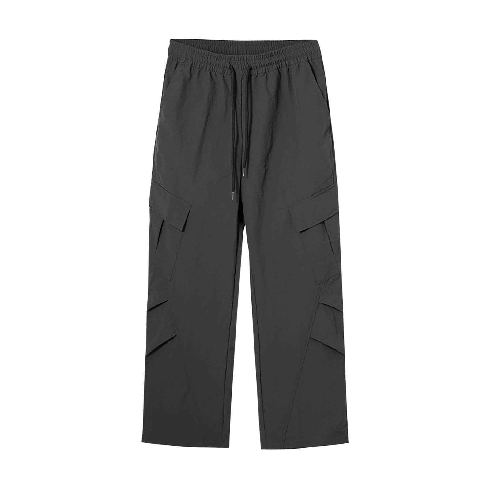 JUUYY Men's Lightweight Pull On Zip Fly Drawstring Cargo Pants Elastic ...