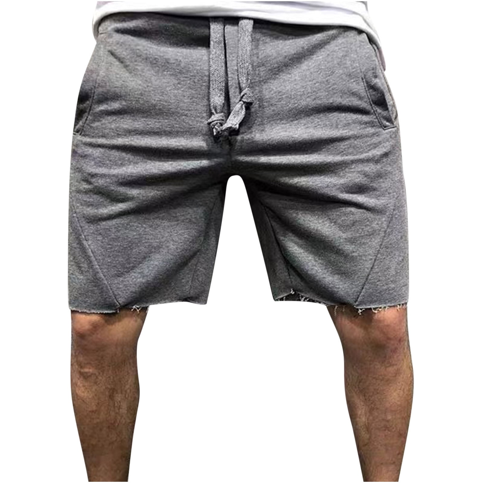 JUUYY Men's Loose Straight Frayed Edge Comfortable Solid Drawstring ...