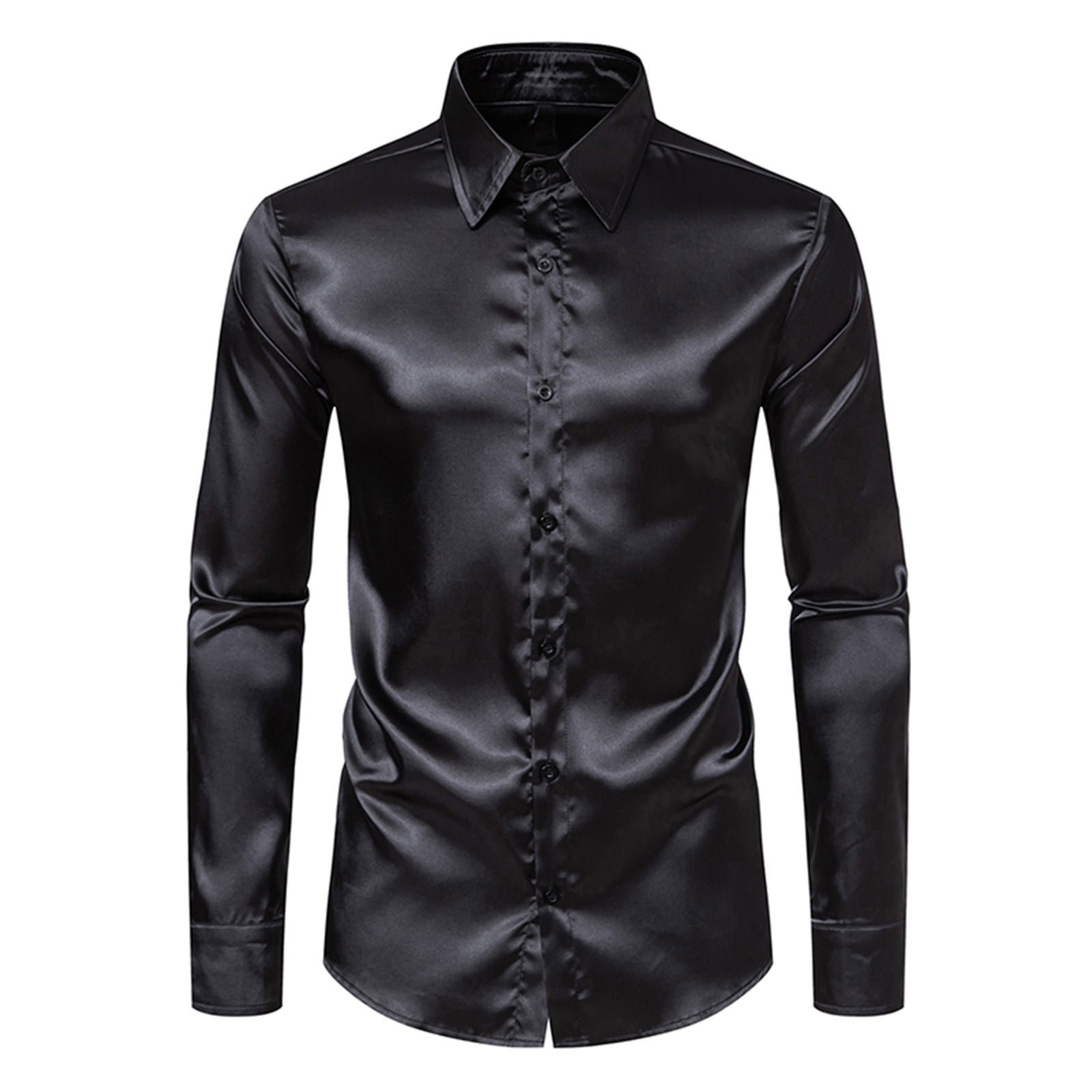 JUUYY Men's Luxury Satin Dress Shirt Long Sleeve Button Down Shirts ...