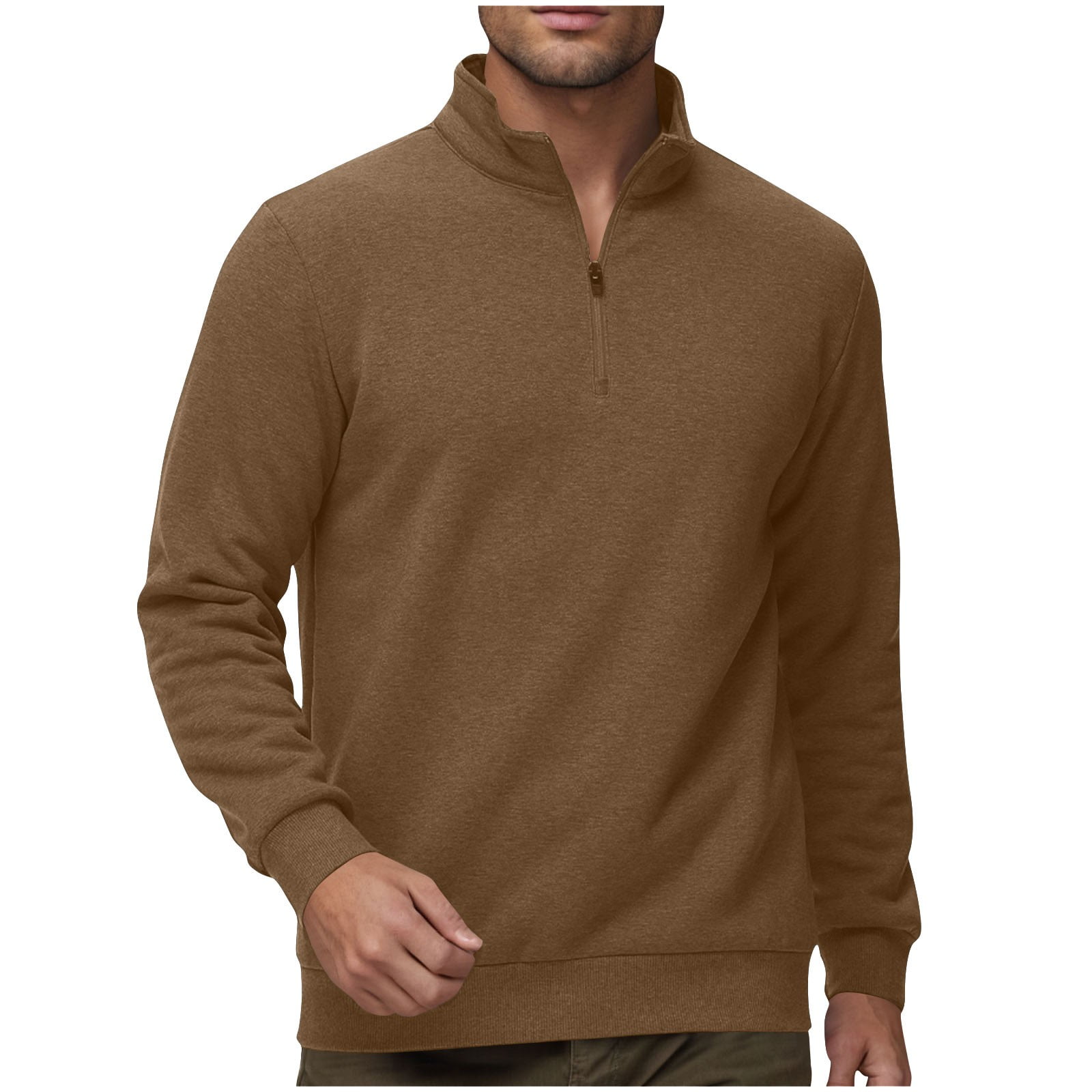 JUUYY Men's Quarter Zip Fleece Cotton Pullover Sweatshirts Mock Neck ...