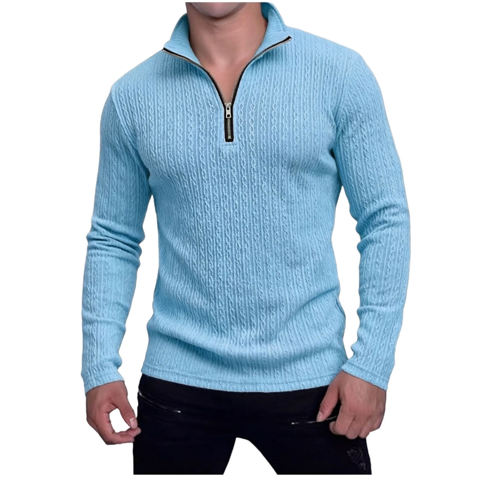 JUUYY Men's Quarter Zip Pullover Slim Fit Lightweight Mock Neck Long ...