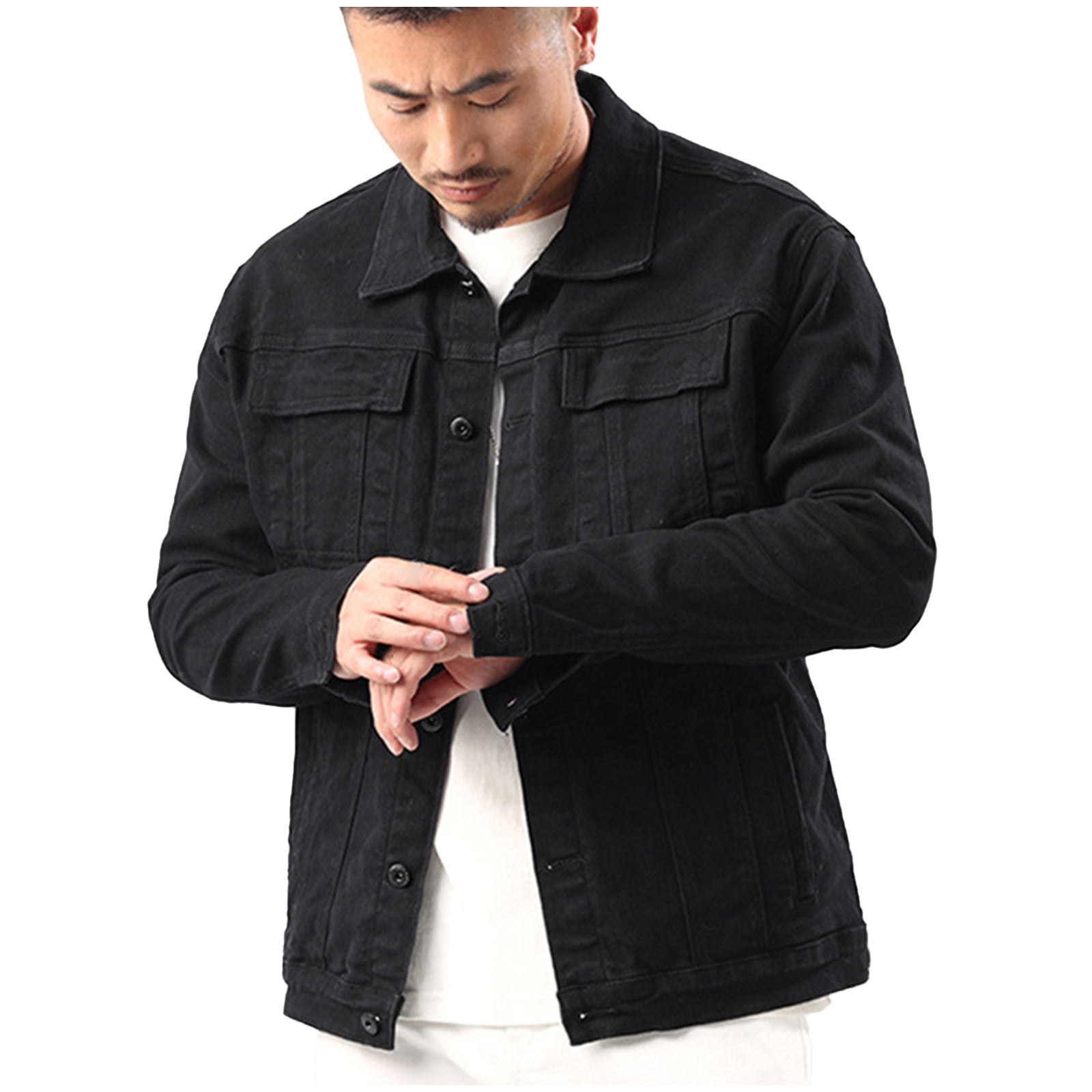 JUUYY Men's Regular Fit Denim Jacket Casual Button Down Washed Long ...