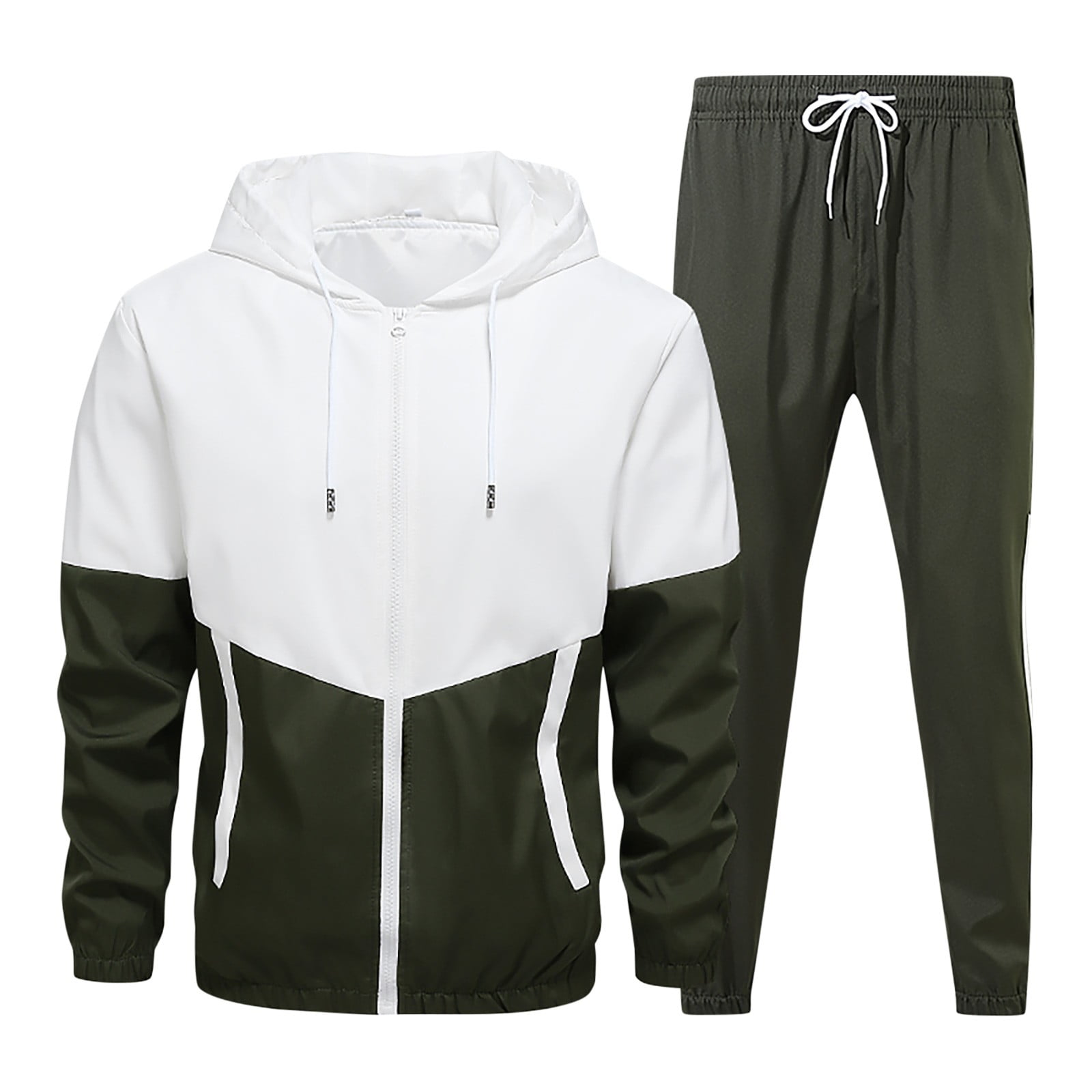 JUUYY Men's Retro Windbreaker Tracksuits Set Long Sleeve Full Zip ...