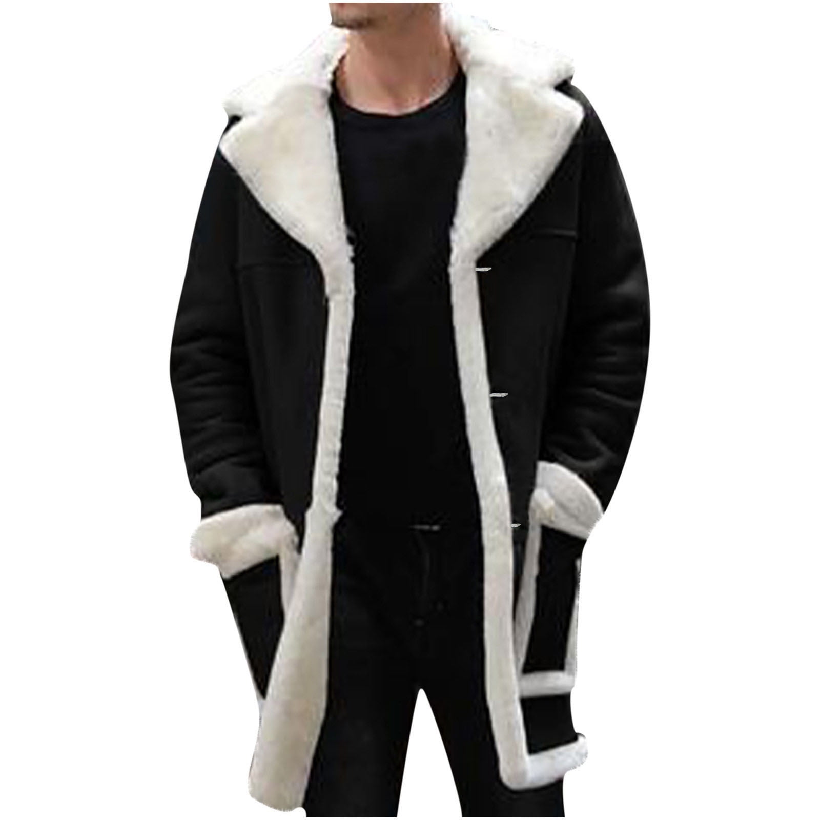 JUUYY Men's Sherpa Lined Long Jacket Faux Leather Shearling Jacket ...