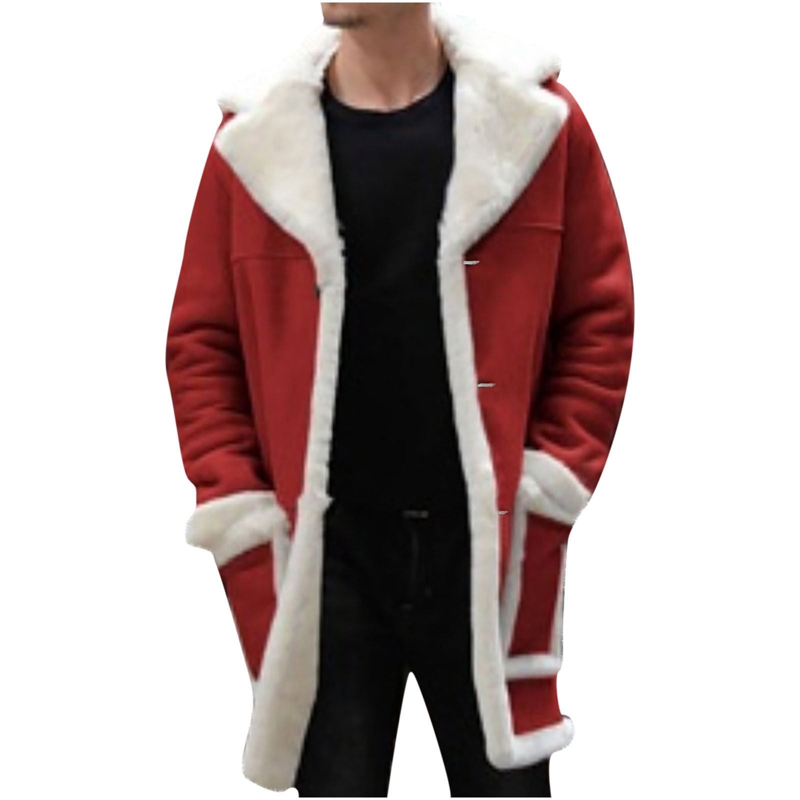 JUUYY Men's Sherpa Lined Long Jacket Faux Leather Shearling Jacket ...