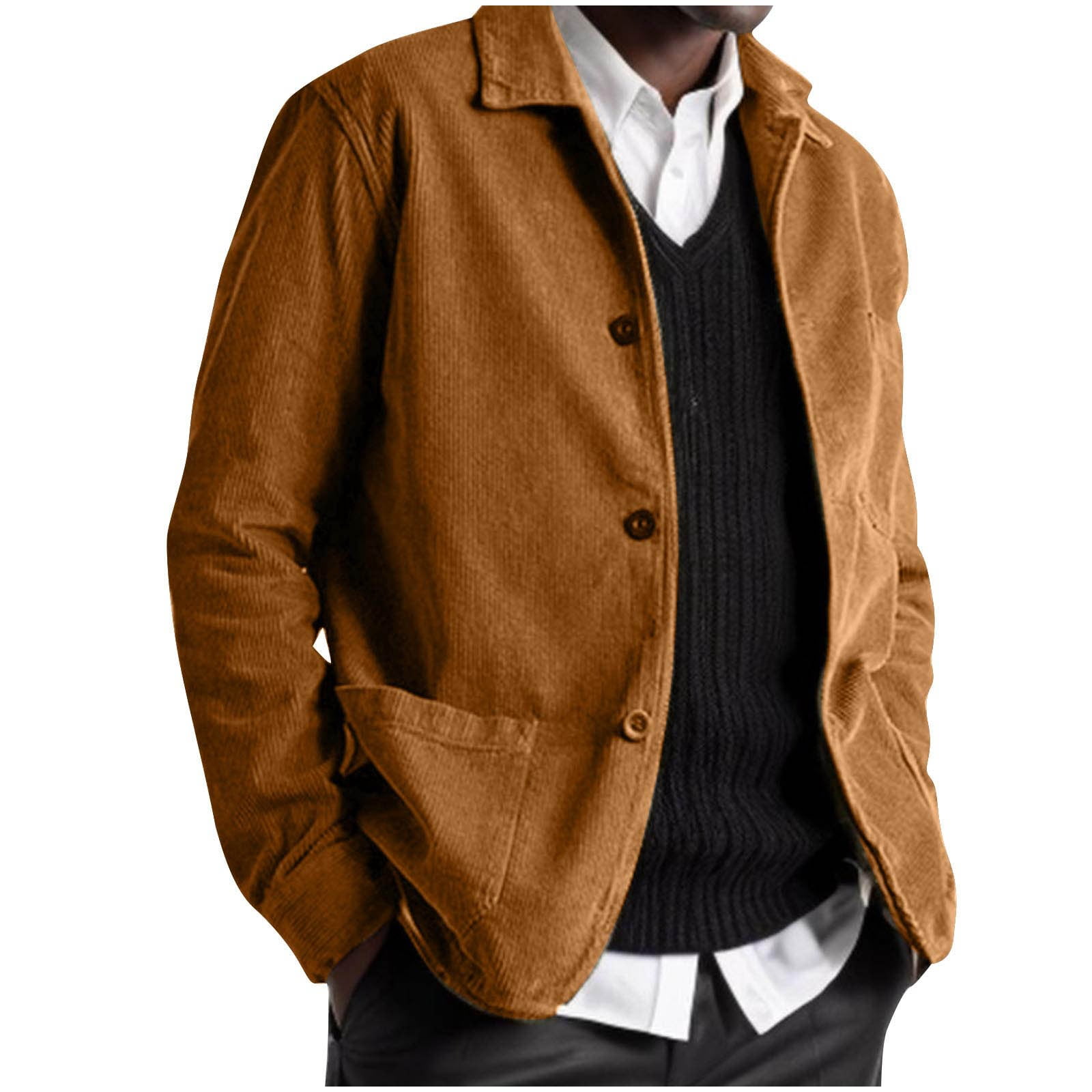 JUUYY Men's Shirt Jacket Solid Color Button Coat Pocket Long Sleeve ...