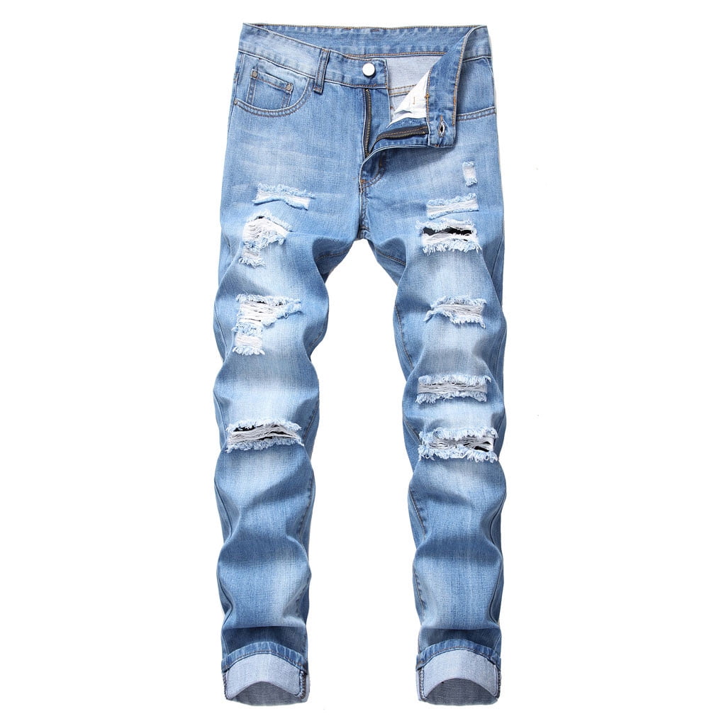JUUYY Men's Slim-fit Ripped Tapered Biker Jeans Pants Distressed ...