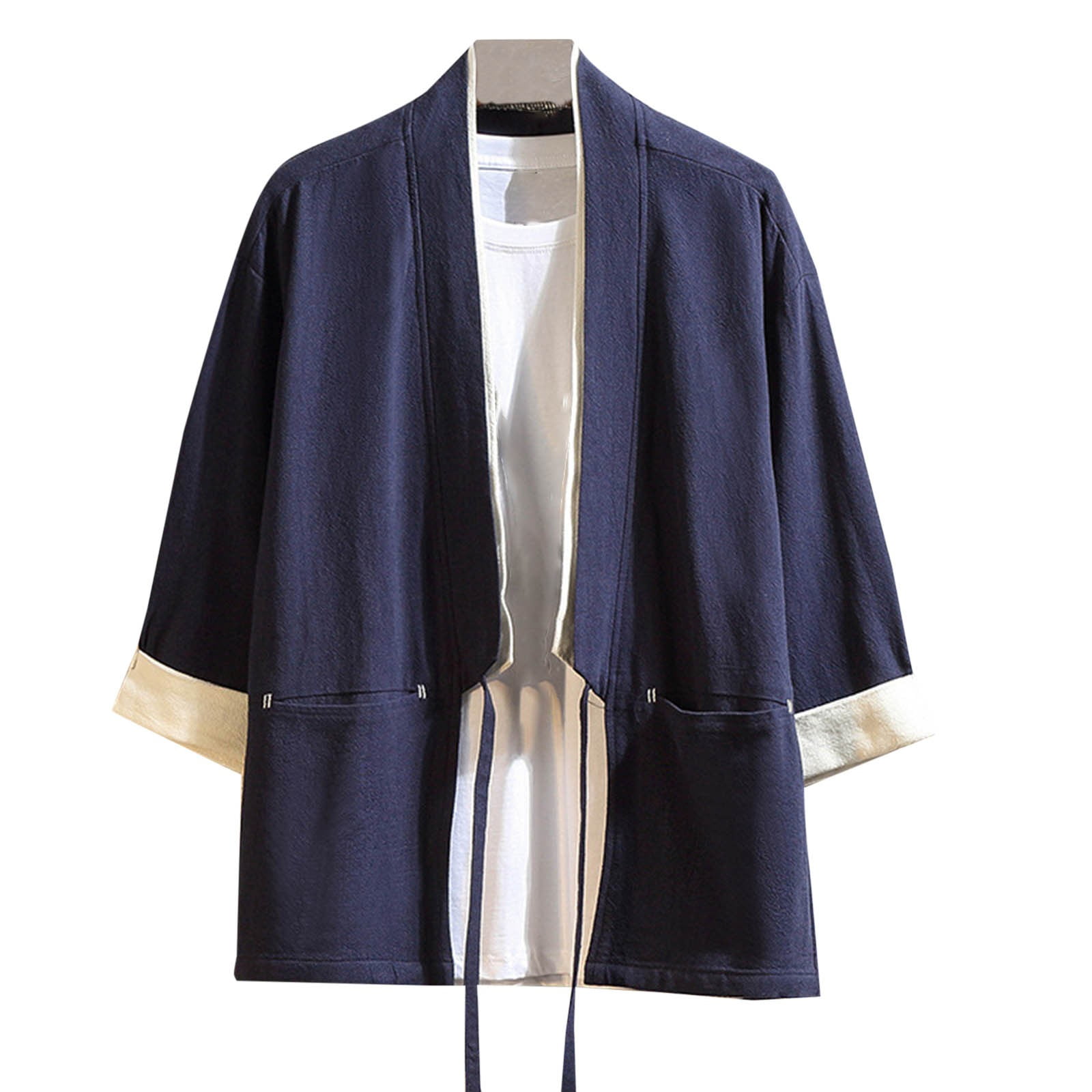 JUUYY Men's Solid Color Cardigan Linen Shirt Half Sleeve Japanese ...