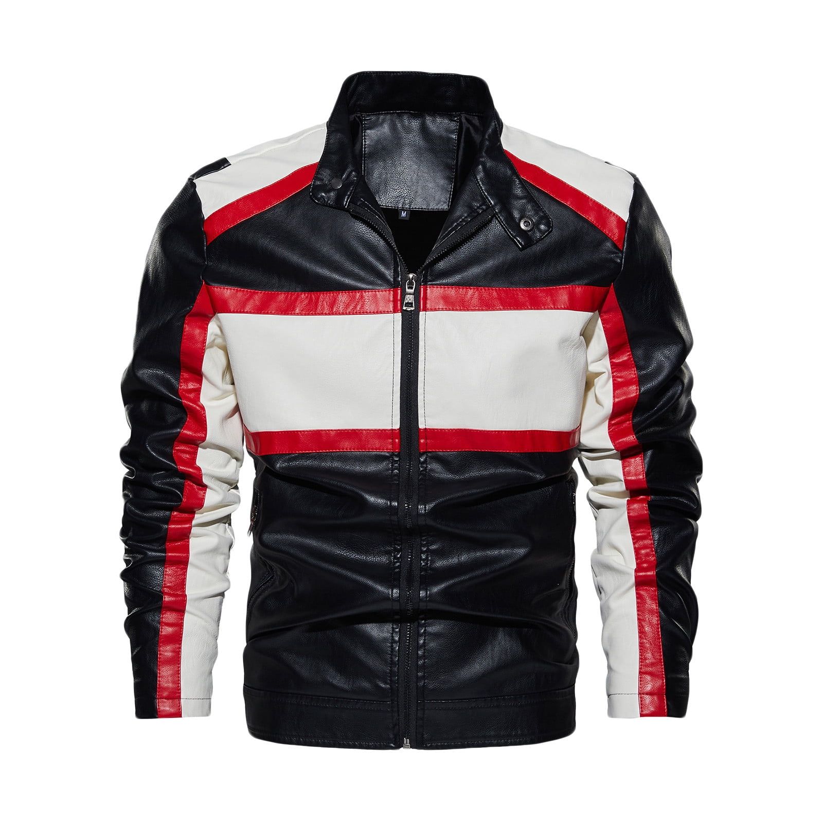 JUUYY Men's Street Racer Motorcycle Jacket Stand Collar Leather Jacket ...