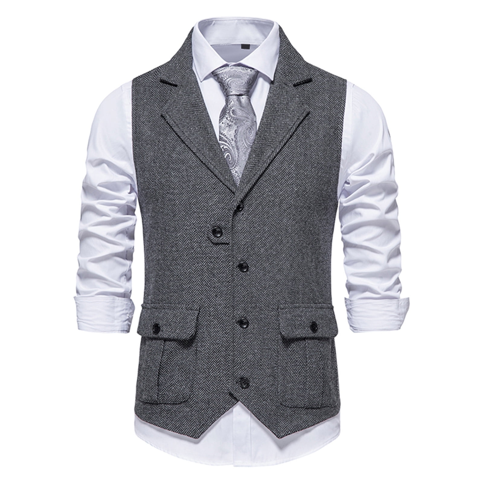 JUUYY Men 's Suit Vest Herringbone Tweed Suit Vest Business Formal ...