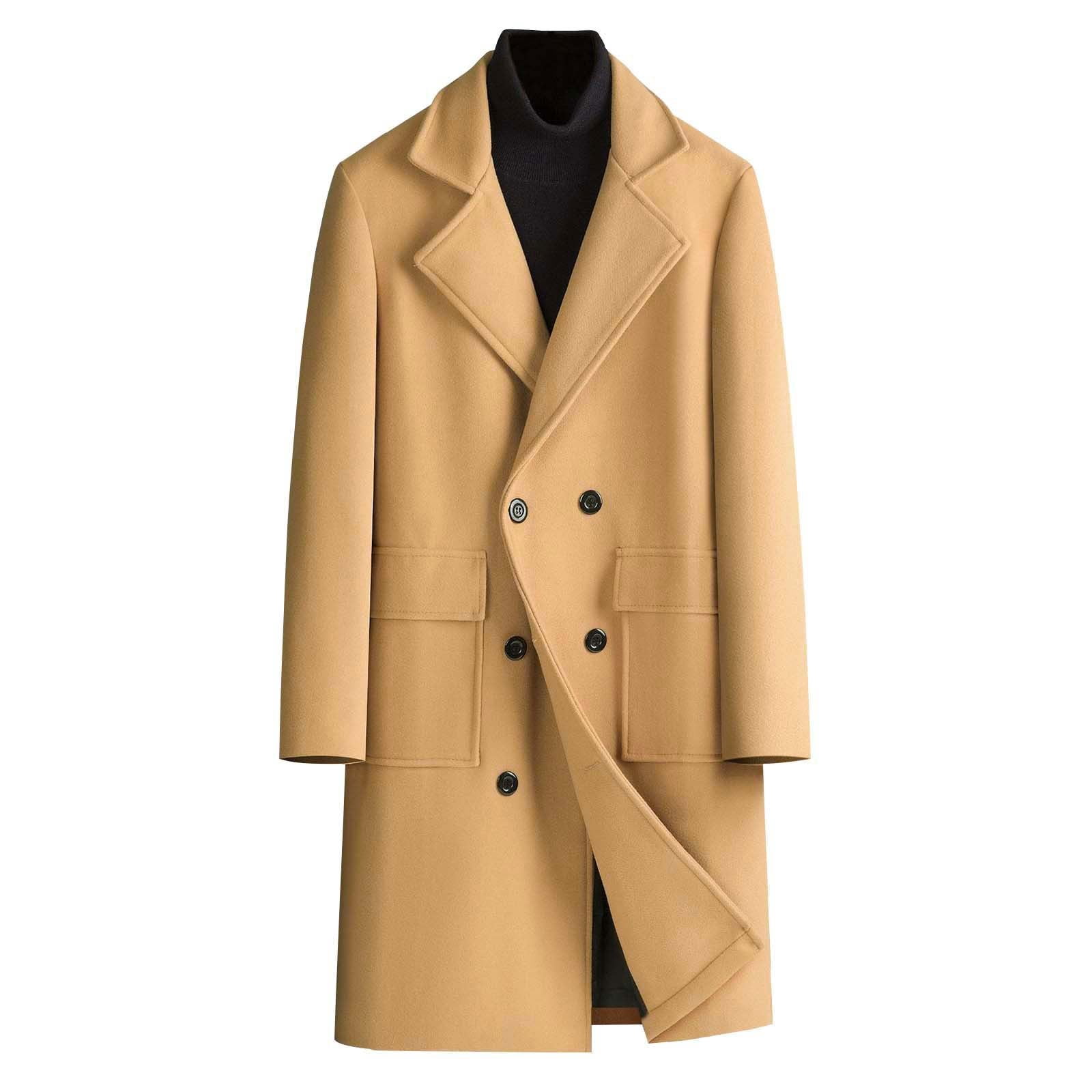 JUUYY Men's Trench Cotton Blend Peacoat Casual Long Dress Coat with ...