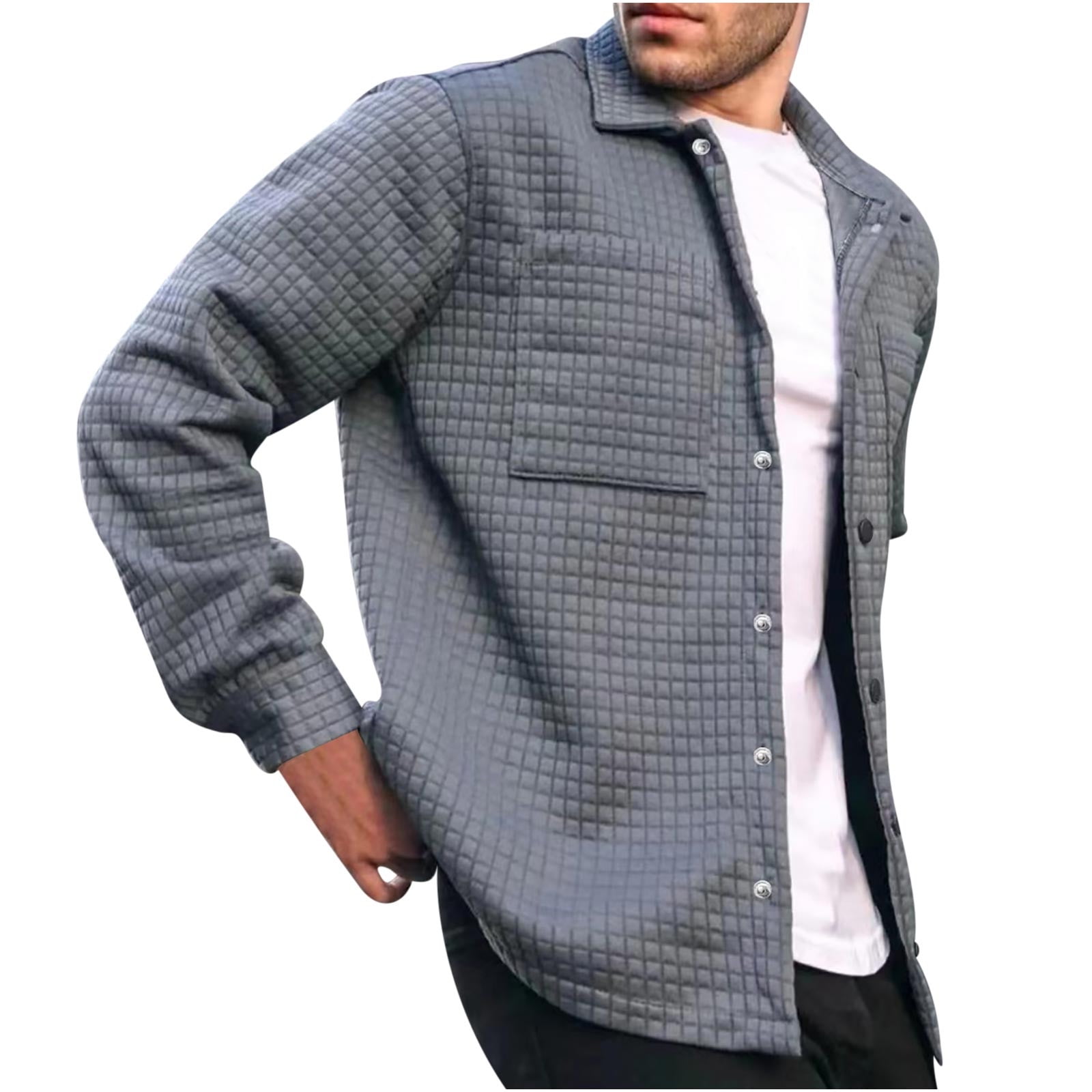 JUUYY Men's Waffle Jacket Long Sleeve Button Down Waffle Shirt Jacket ...